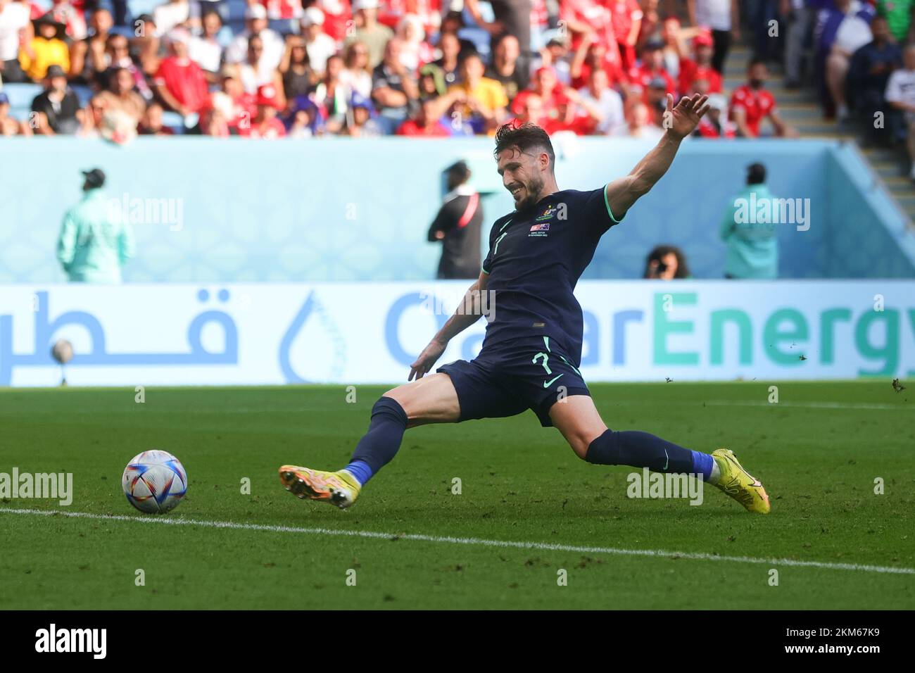 Al Wakrah, Qatar. 26th Nov, 2022. Mathew Leckie of Australia goes close ...