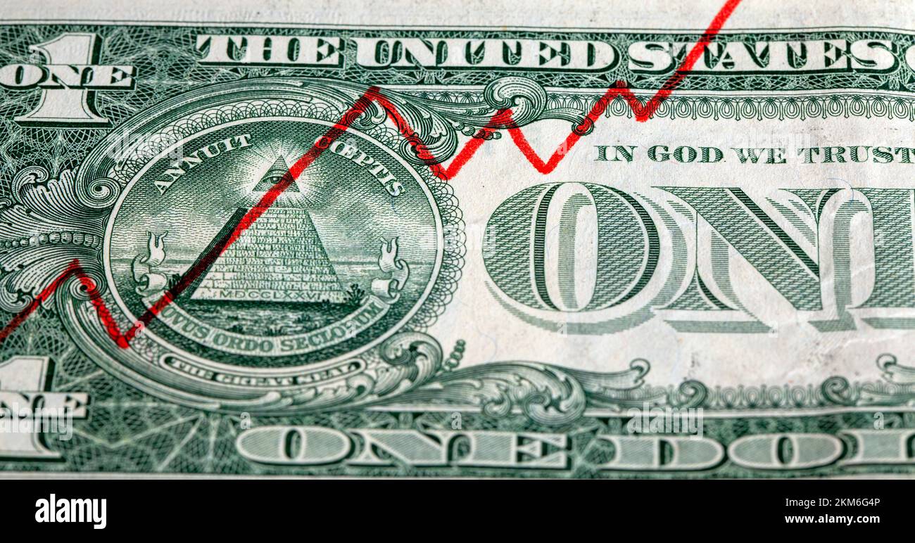 American dollars with drawn lines of growth and fall of the exchange ...