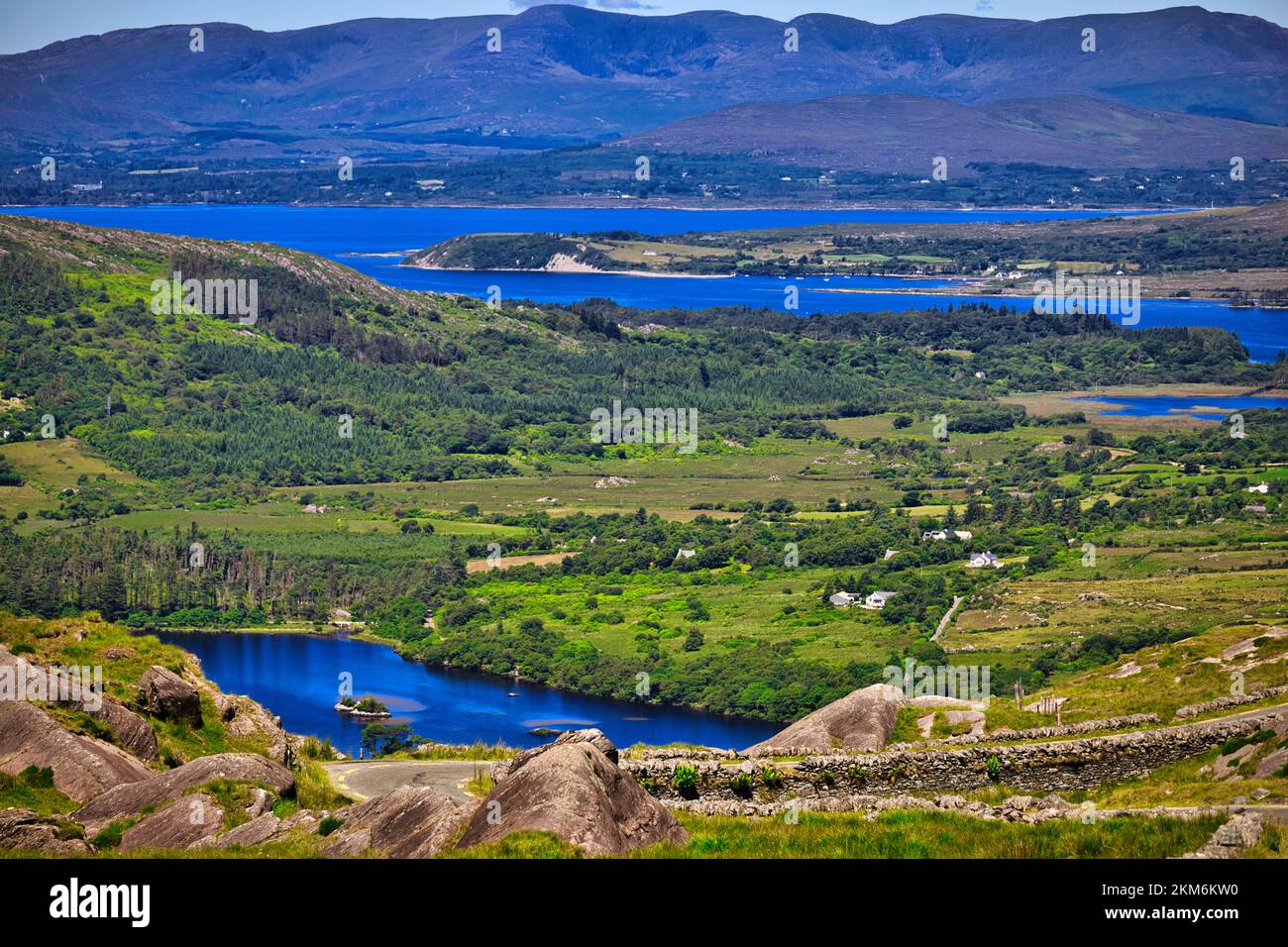 View from Healy Pass in the rugged Caha Mountains on the Wild Atlantic ...