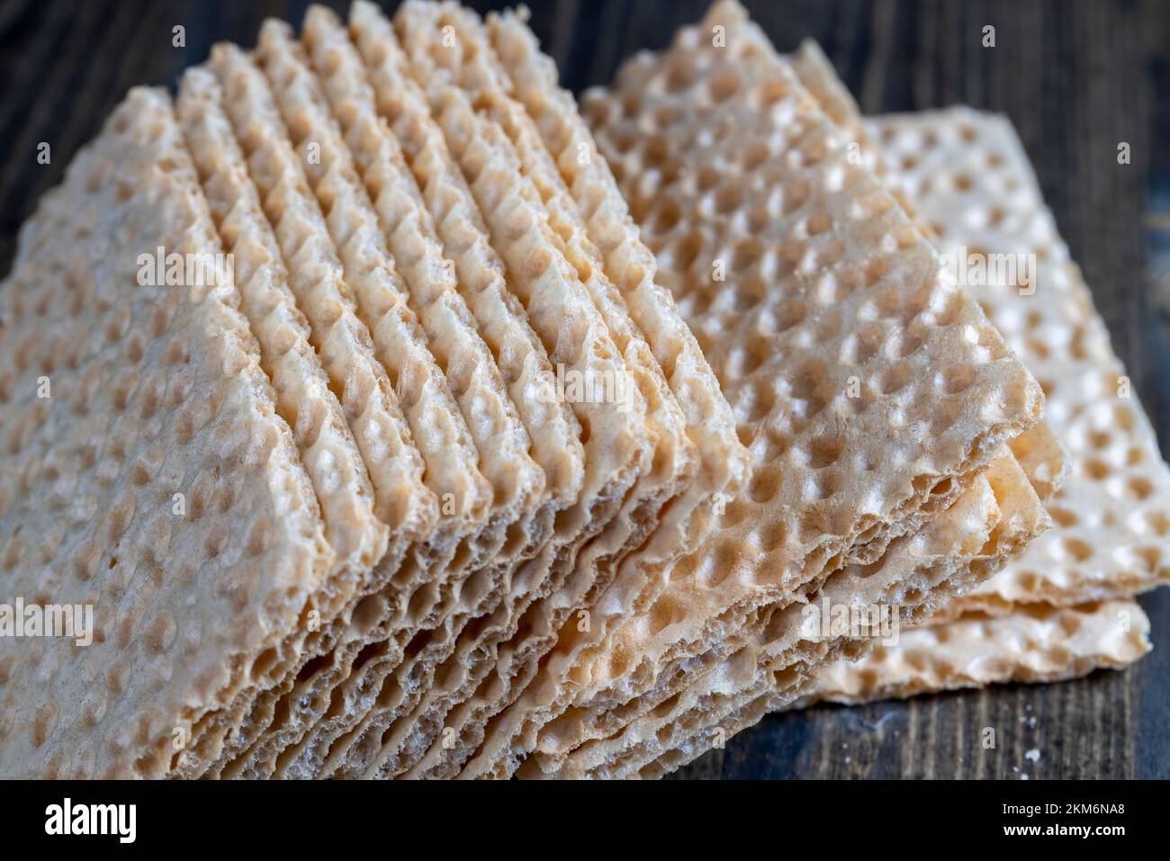 thin crispy waffles made of wheat flour, eggs and sugar, thin wheat ...