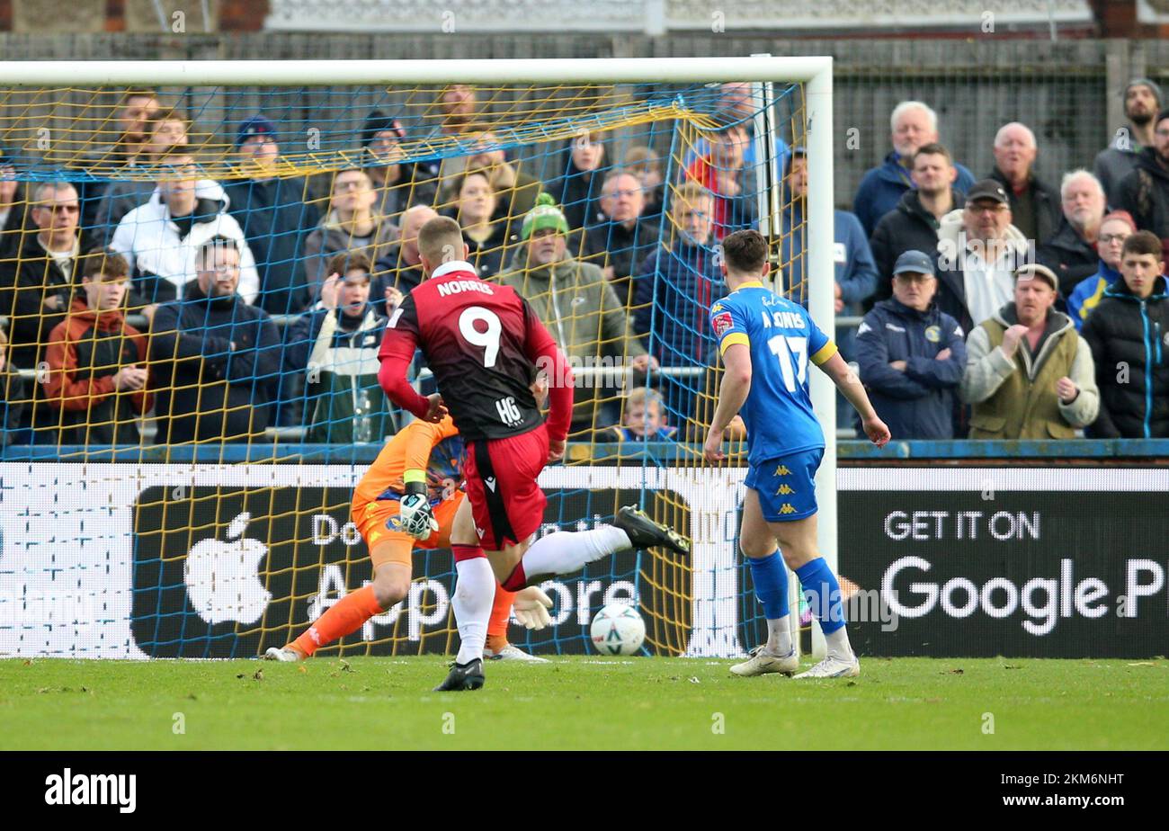 Stevenage's Luke Norris scores their side's first goal of the game ...