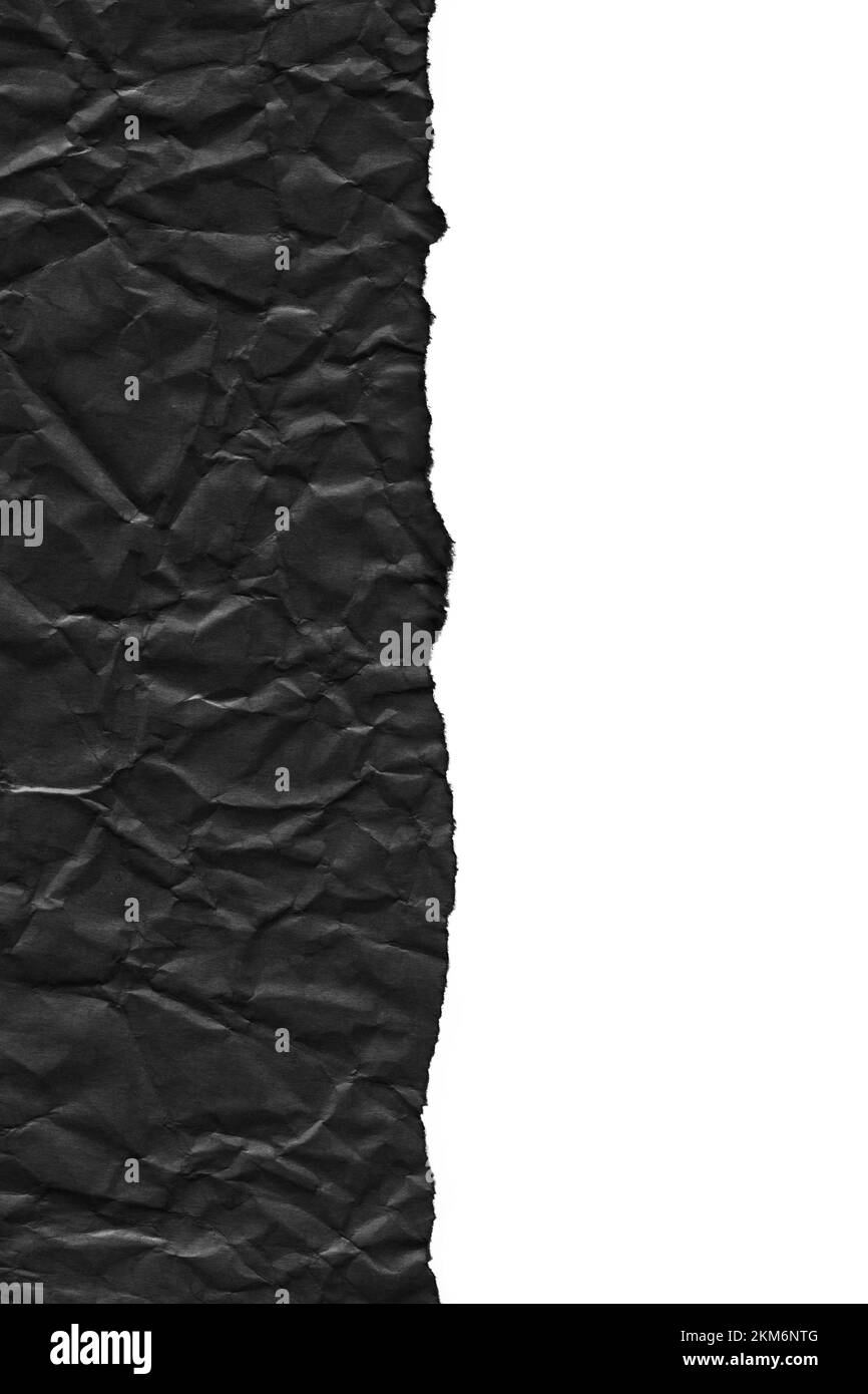 torn edge of dark paper. dark wrinkled paper texture. isolated on white ...