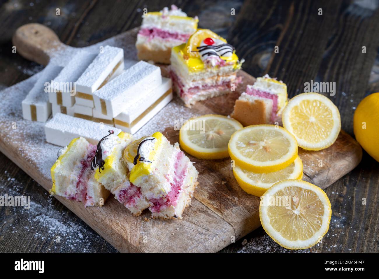 lemon strawberry cake made of several layers of cakes of different ...