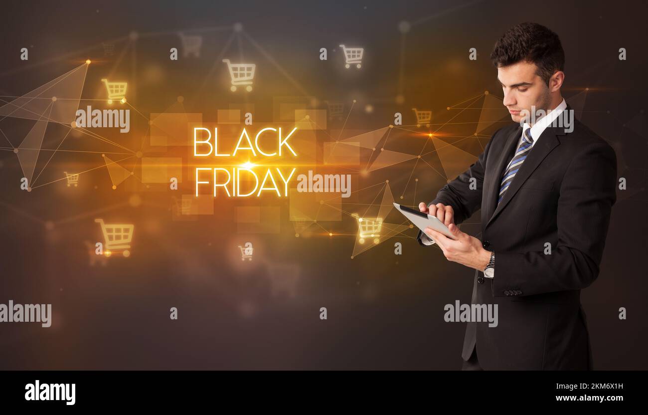 Businessman thinking about shopping concept Stock Photo - Alamy