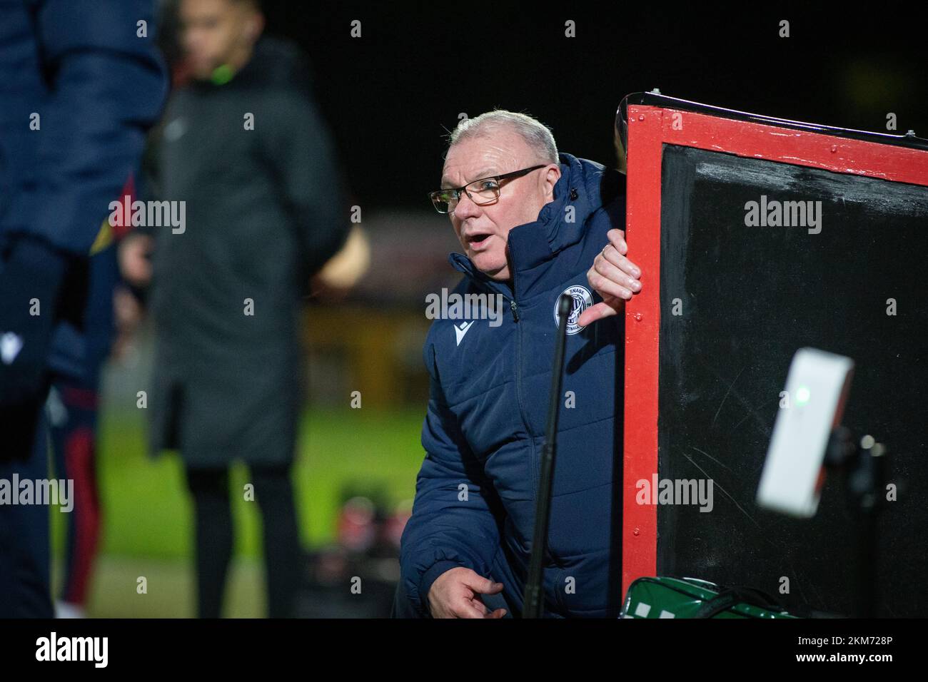 Steve Evans, football manager, Stevenage FC on touchline during game at ...