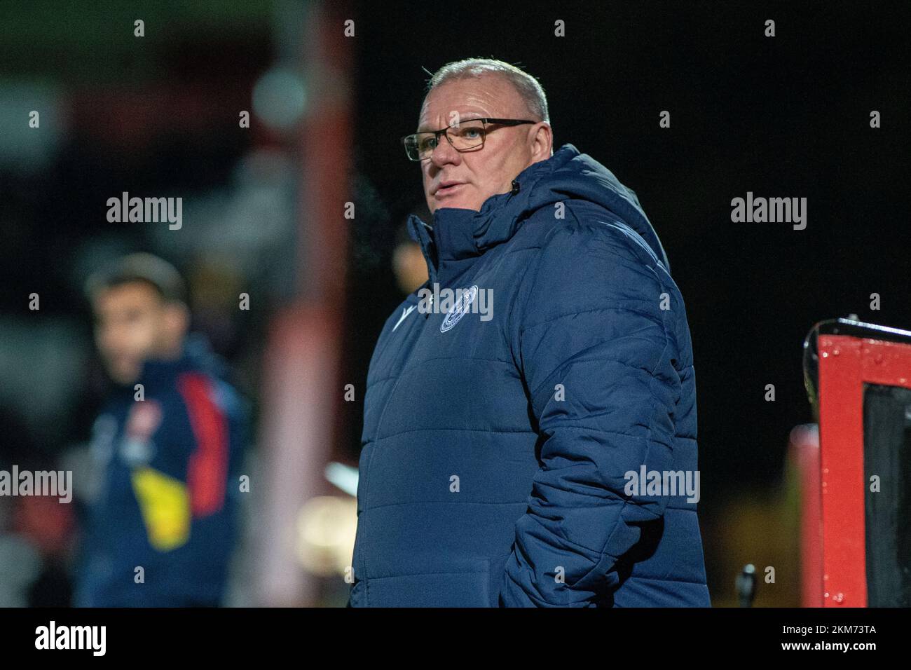 Steve Evans, football manager, Stevenage FC on touchline during game at ...