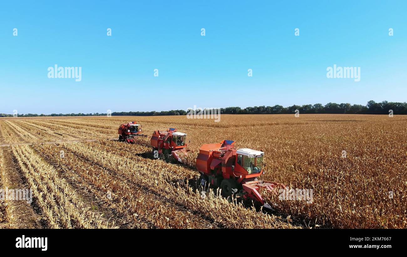 Aerial top view three tractors hi-res stock photography and images - Alamy