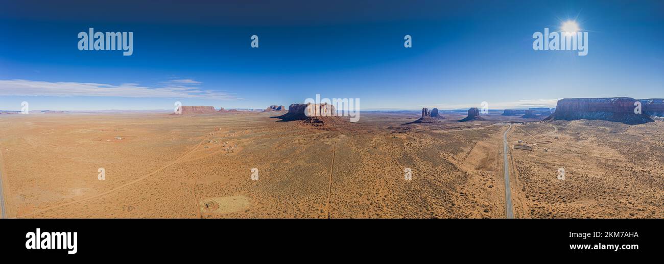 Aerial view of the spectacular stone towers of Monument Valley Stock ...