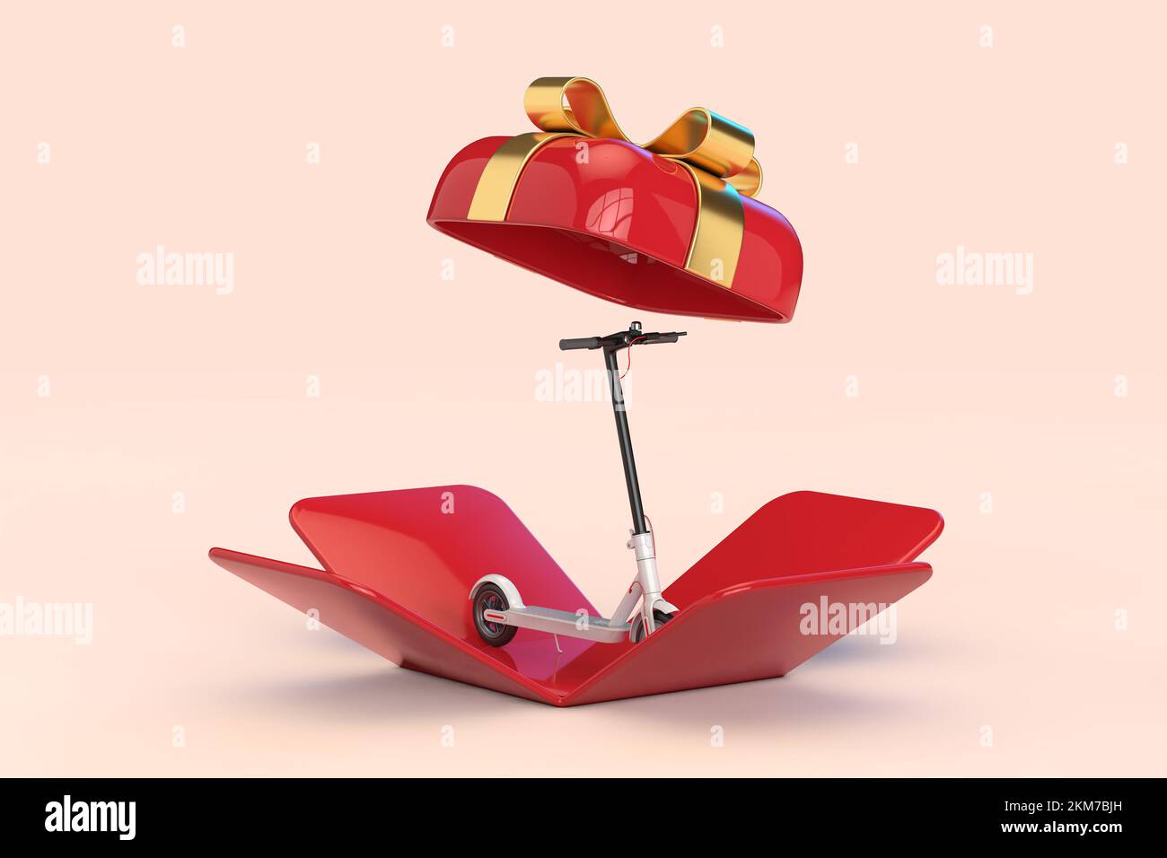 White Modern Eco Electric Kick Scooter in Opened Red Gift Box with ...
