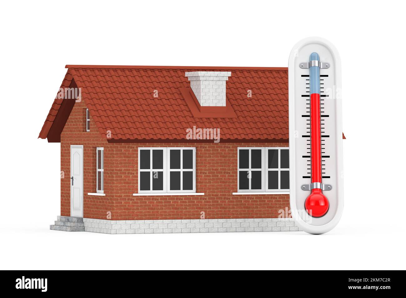 Outdoor Thermometer near Abstract House Building on a white background ...