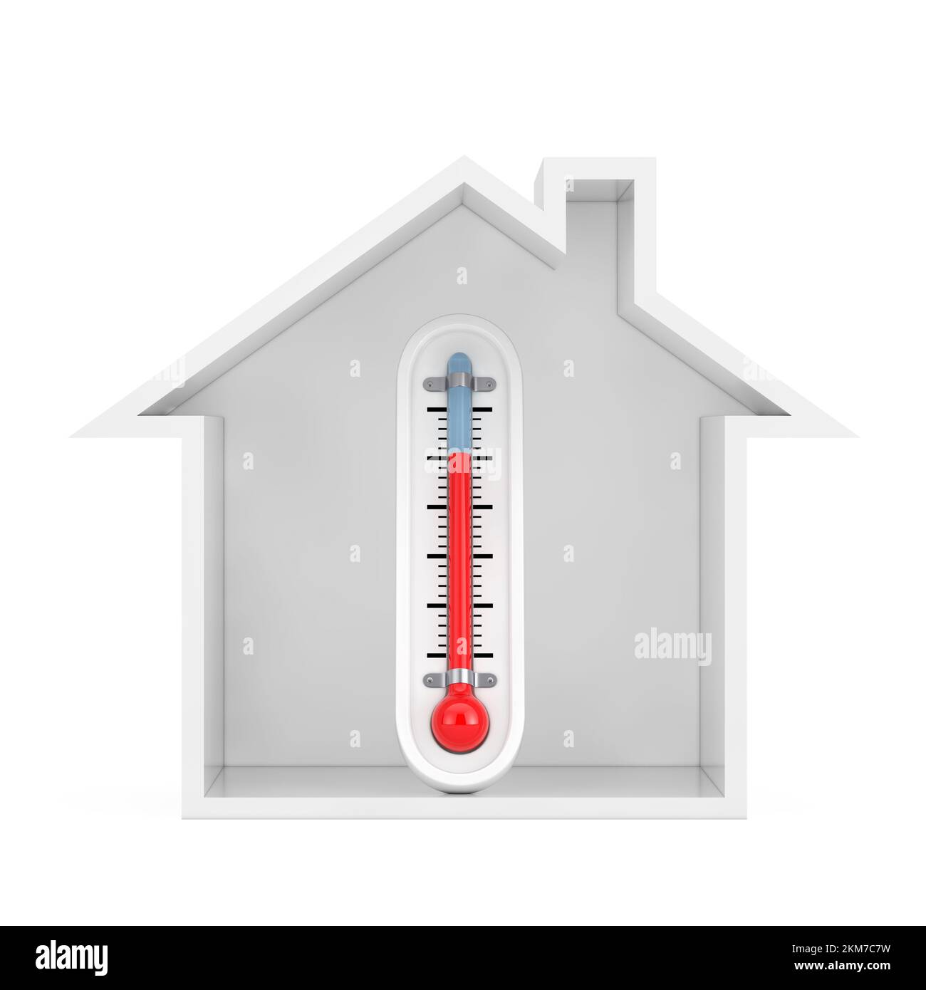 Outdoor Thermometer in Abstract House Building on a white background ...