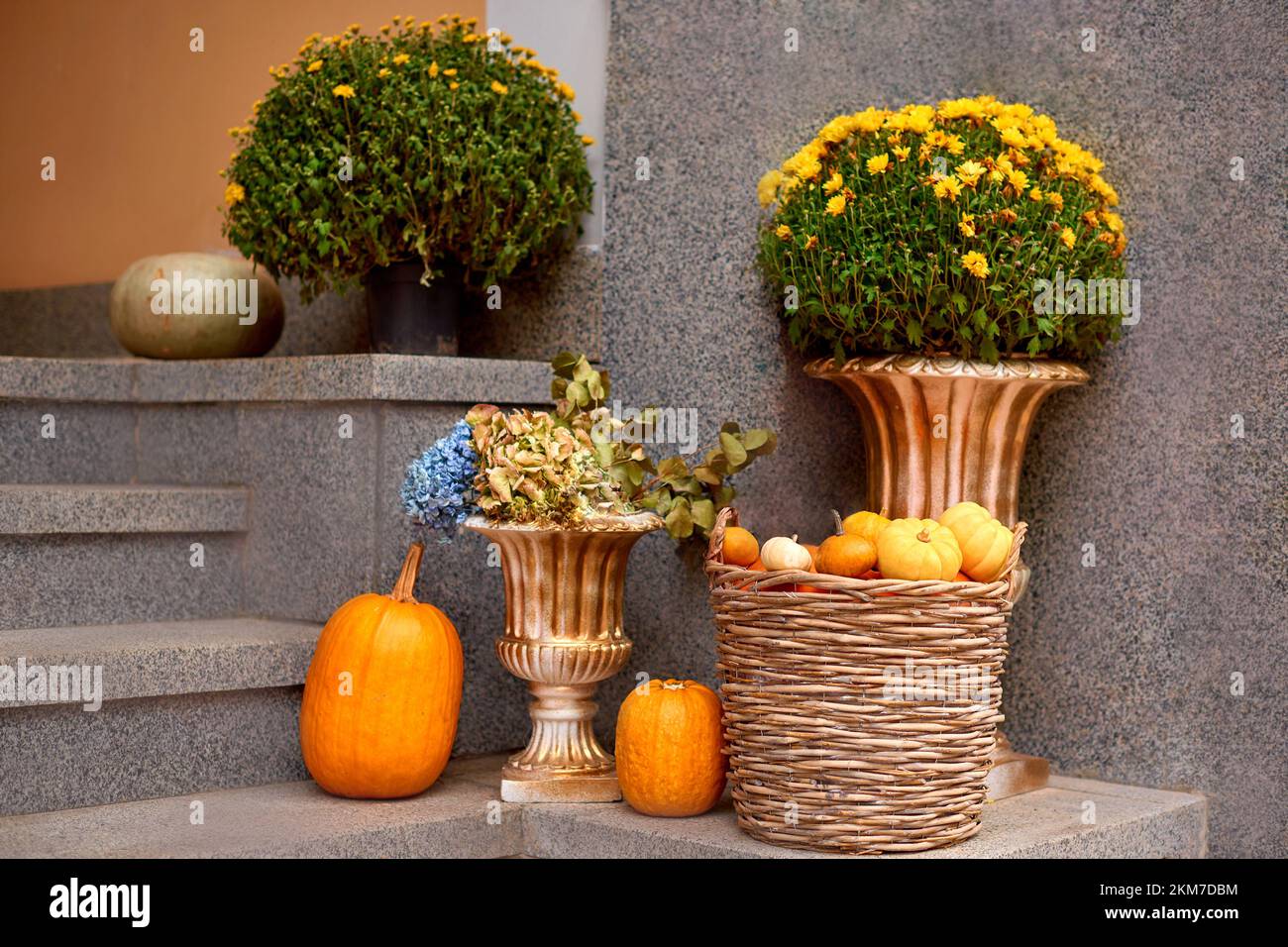 marble or granite cladding stairs concept fall autumn street decoration ...
