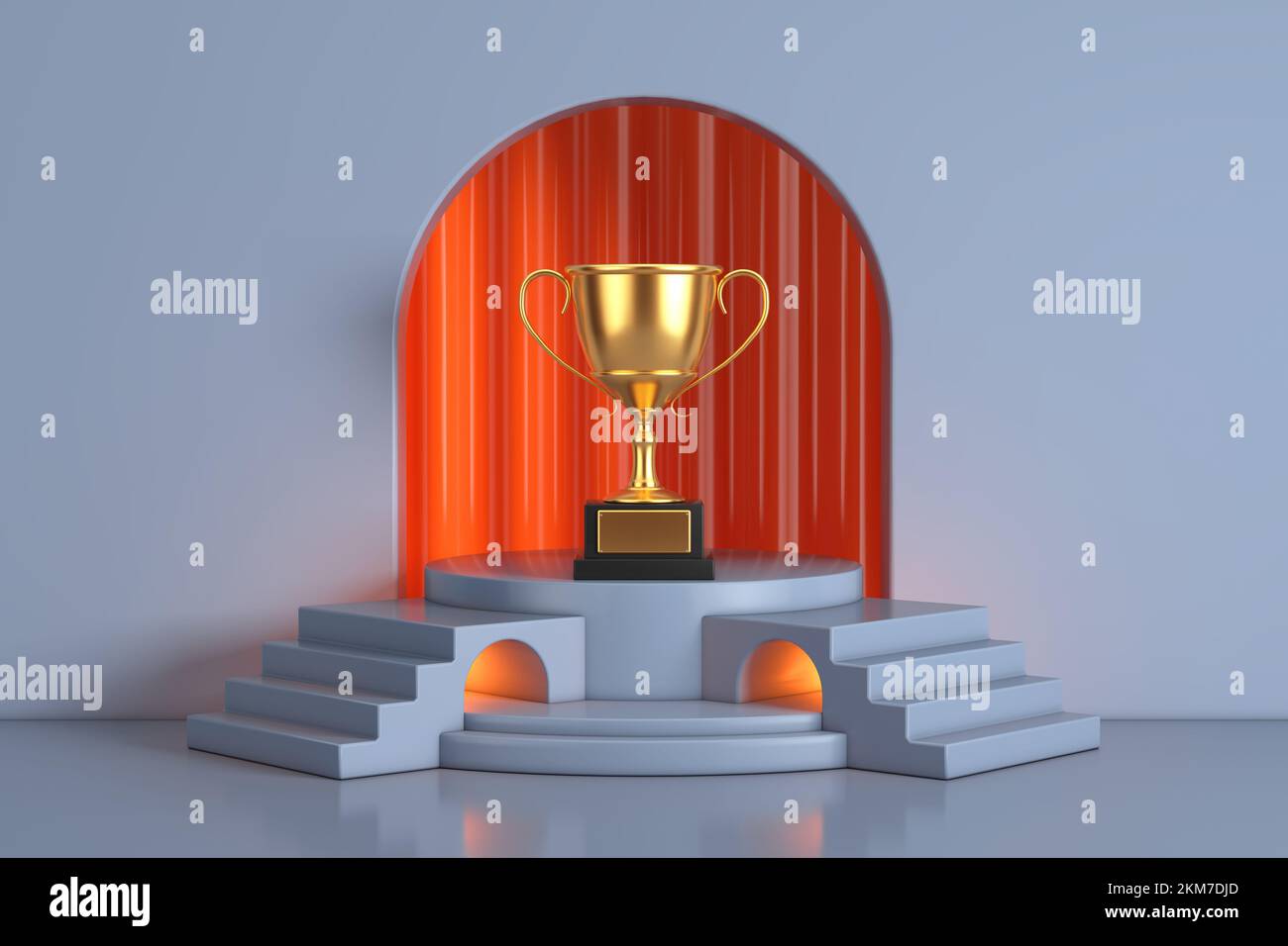 Golden Award Trophy on the Blue Realistic Cylinder Product Promotion ...