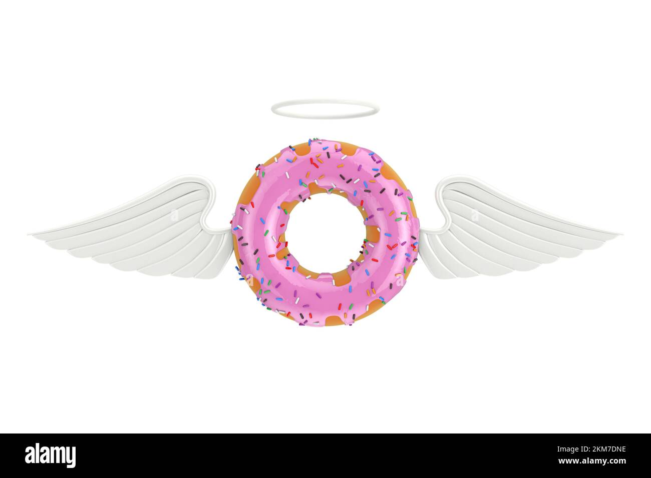 Big Strawberry Pink Glazed Donut with Angel Wings on a white background ...