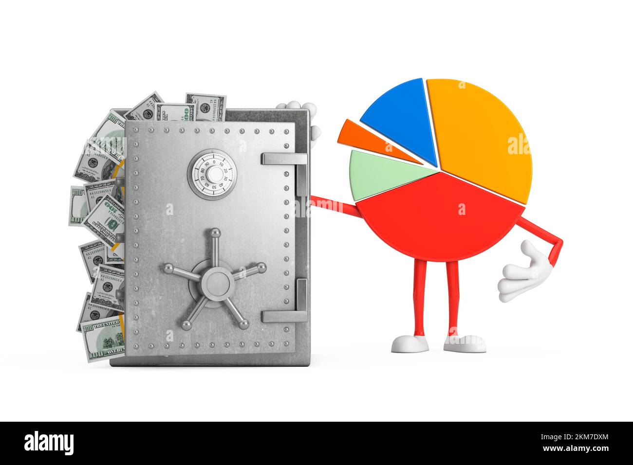 Info Graphics Business Pie Chart Character Person with Vault or Safe ...