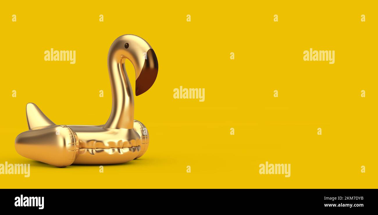 Summer Swimming Pool Inflantable Golden Flamingo Toy on a yellow ...