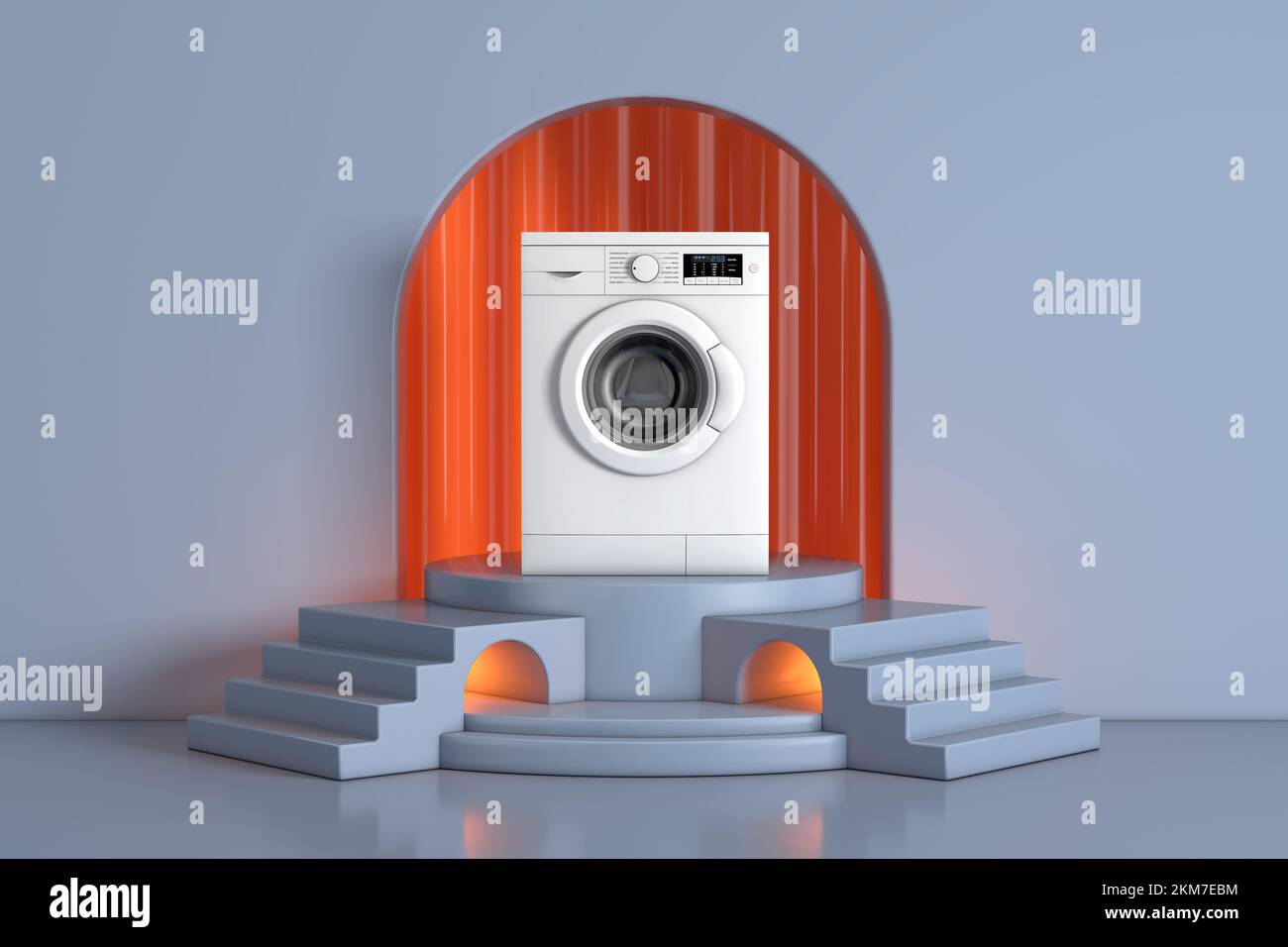 Modern White Washing Machine on the Blue Realistic Cylinder Product ...