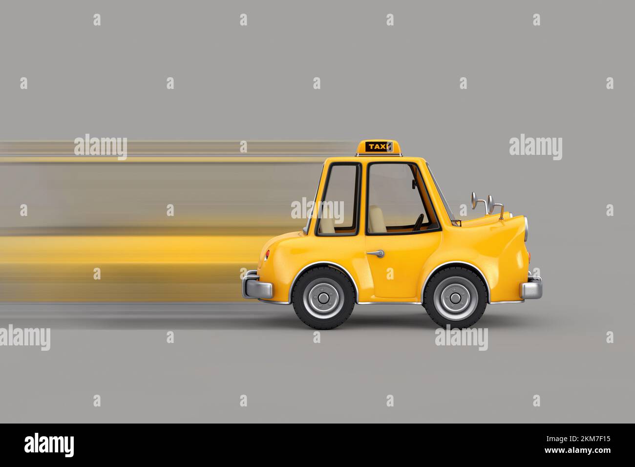 Yellow Cartoon Taxi Car in Motion on a grey background. 3d Rendering ...