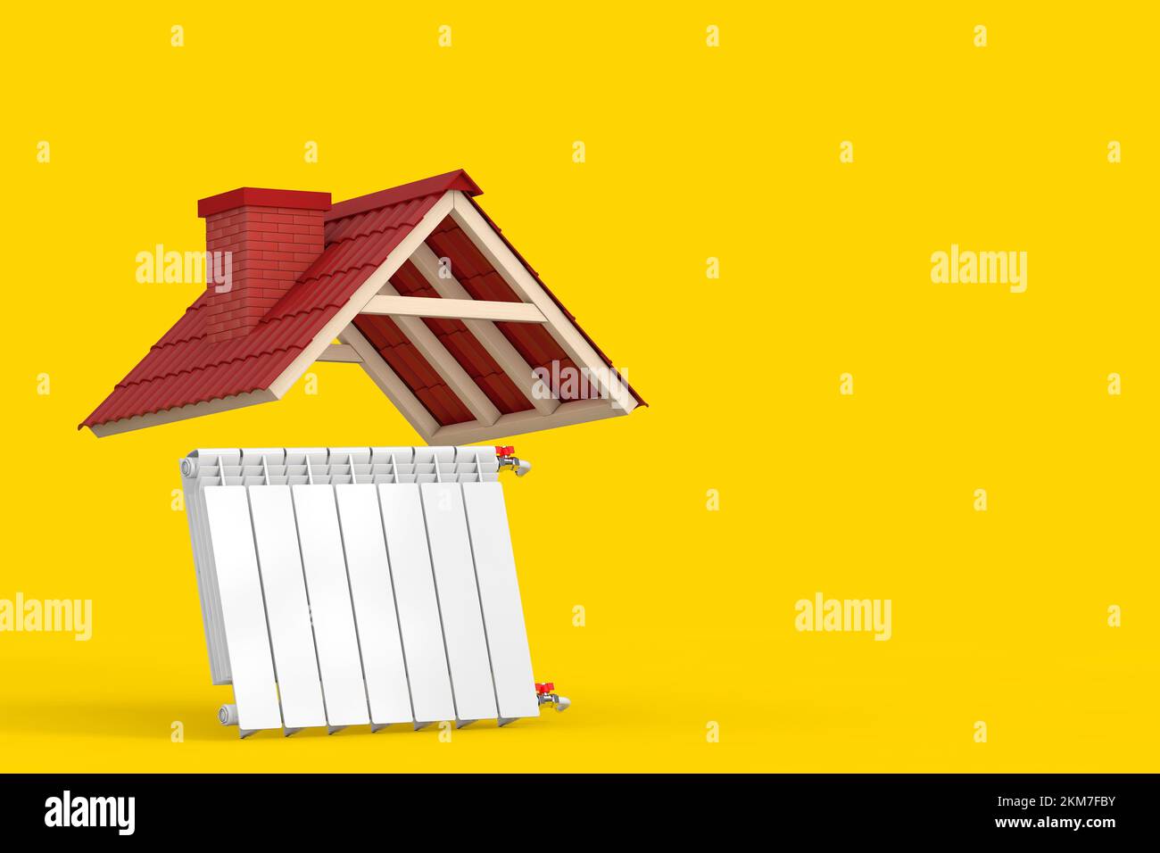 White Modern Heating Radiator Under Red Tile Roof on a yellow ...