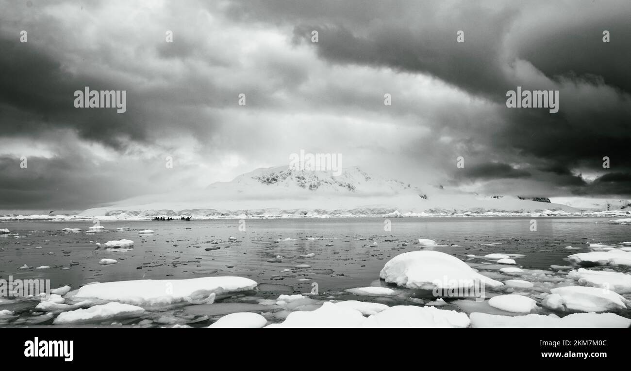 Looking out at the frozen Antarctica Landscape during early spring as ...