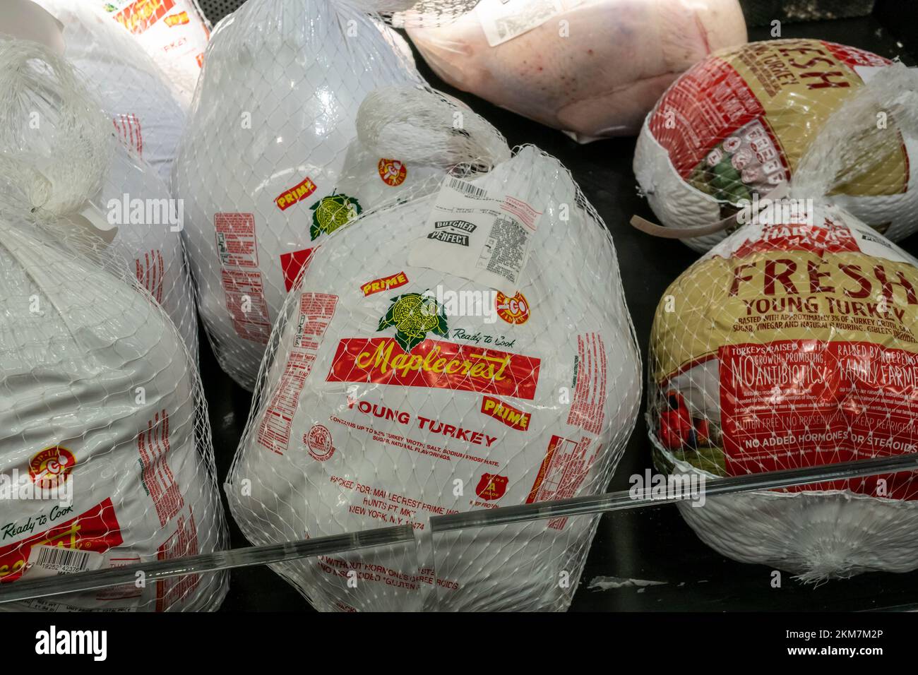 Fresh, not frozen, turkeys for sale in a supermarket in New York on ...