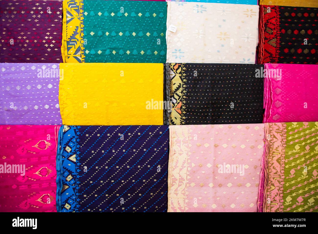 Bangladeshi Women,s Traditional Colorful Jamdani saree hanging in the ...
