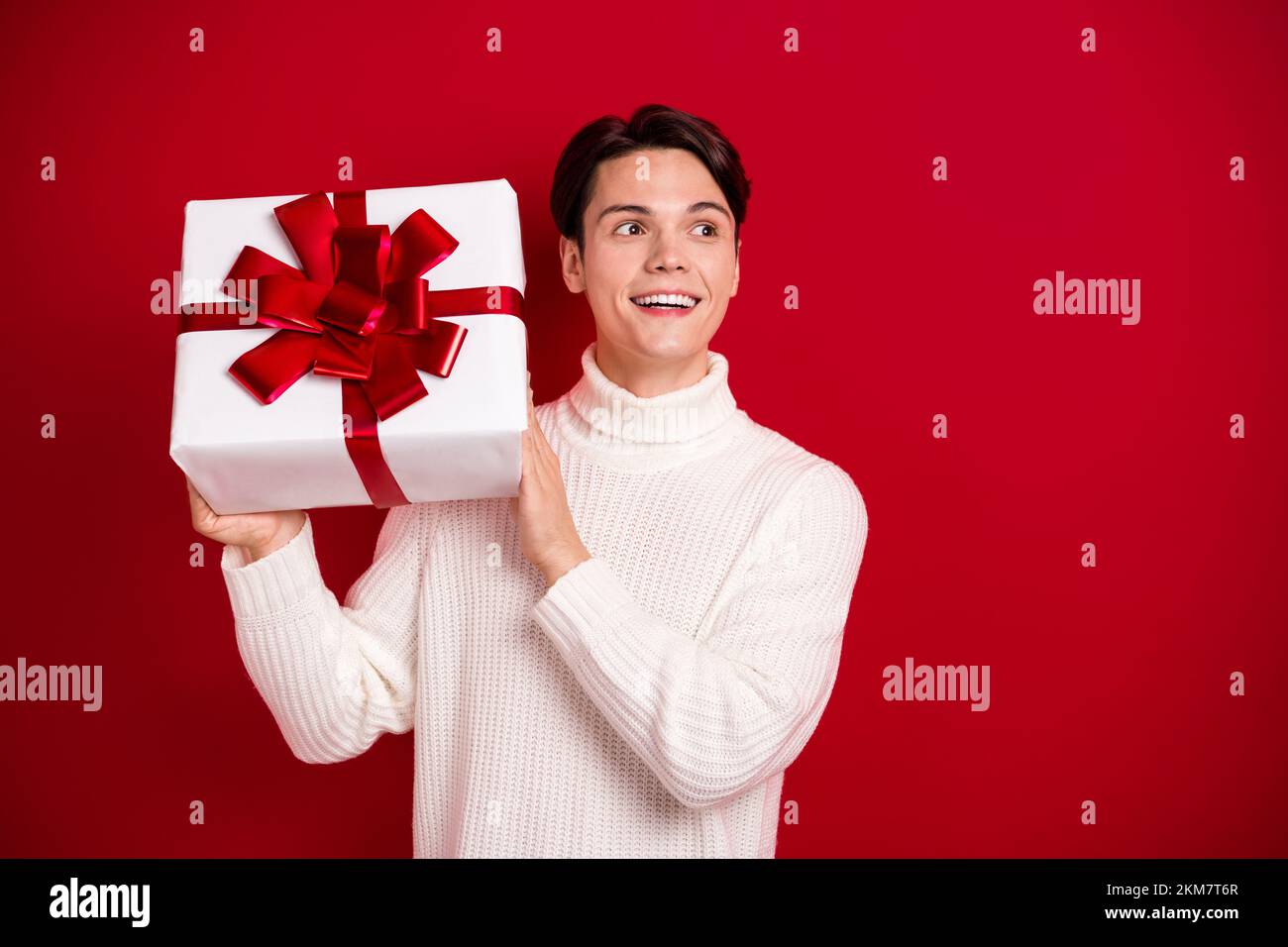 Photo of young cute dreaming looking empty space boyfriend like new ...