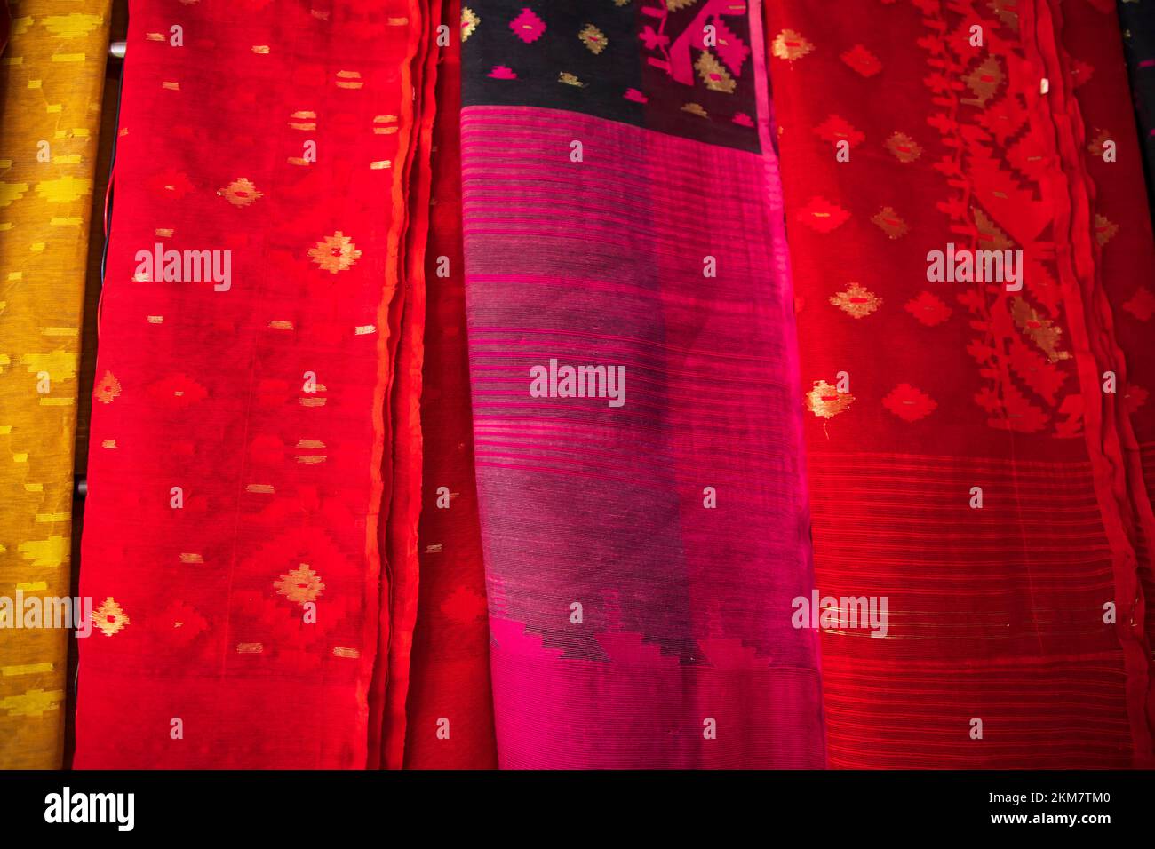Bangladeshi Women,s Traditional Colorful Jamdani saree hanging in the ...