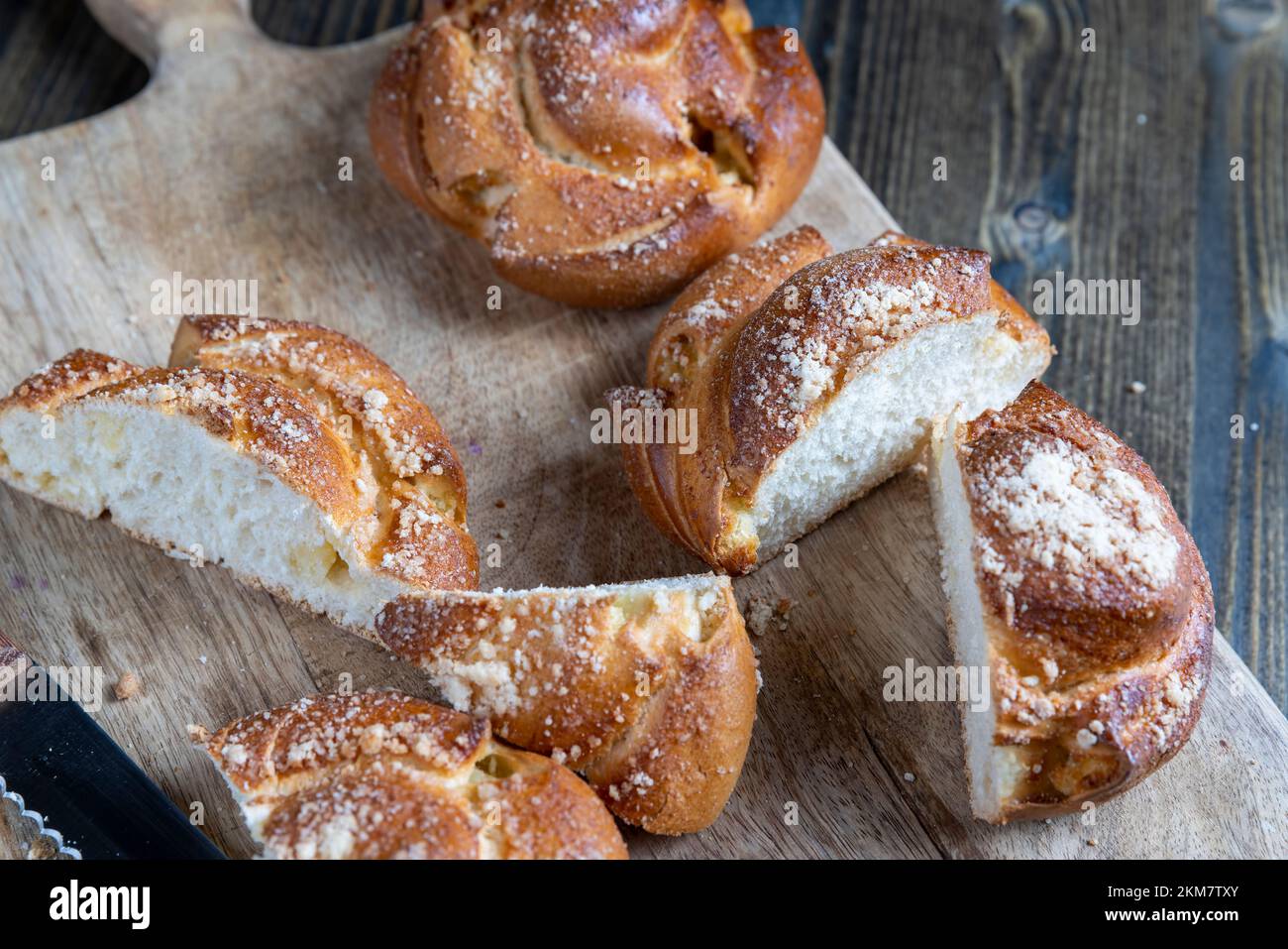 wheat fresh bun with filling cut into pieces, bun with coconut jam ...