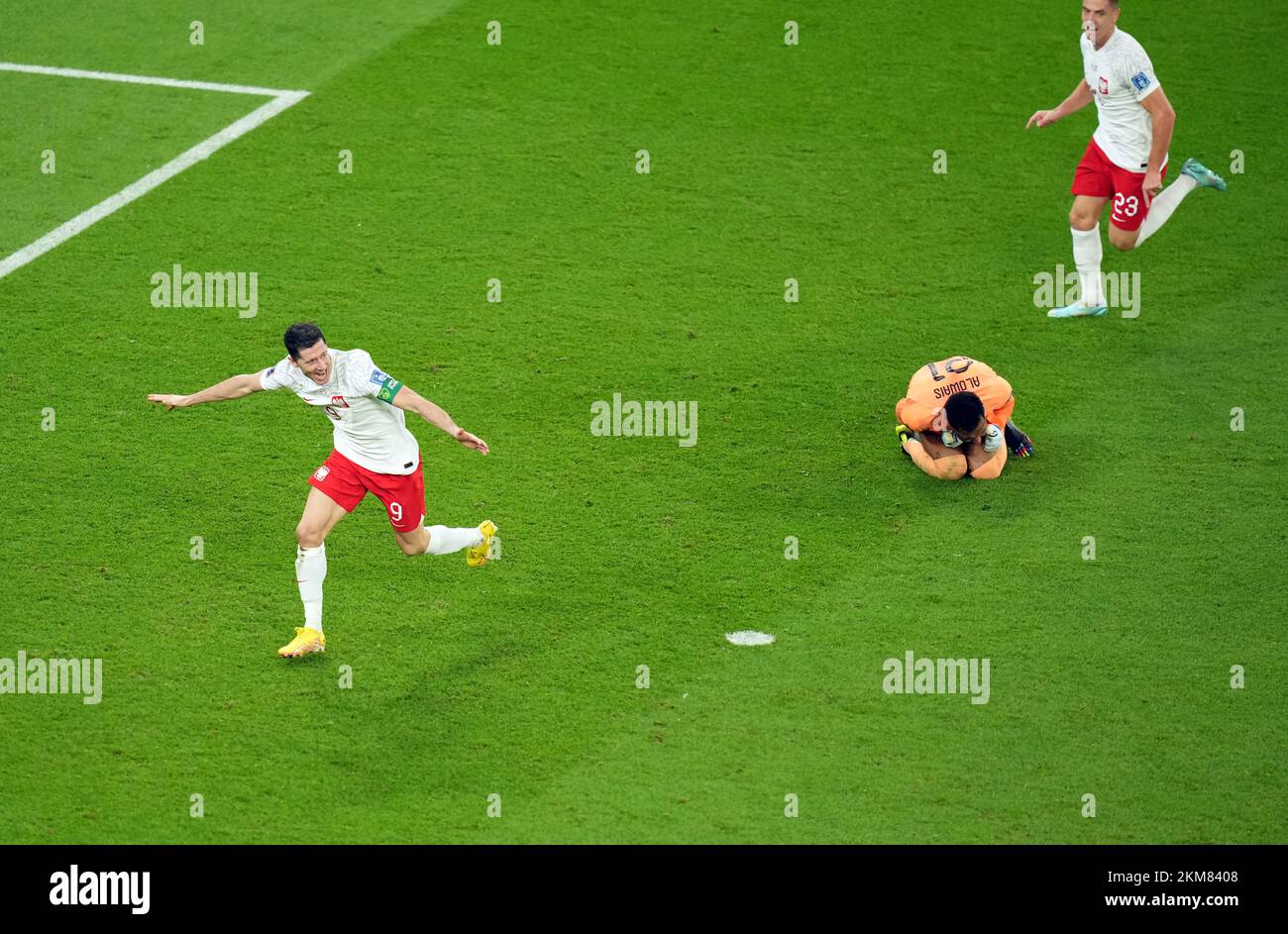 Poland’s Robert Lewandowski celebrates scoring their side's second goal ...