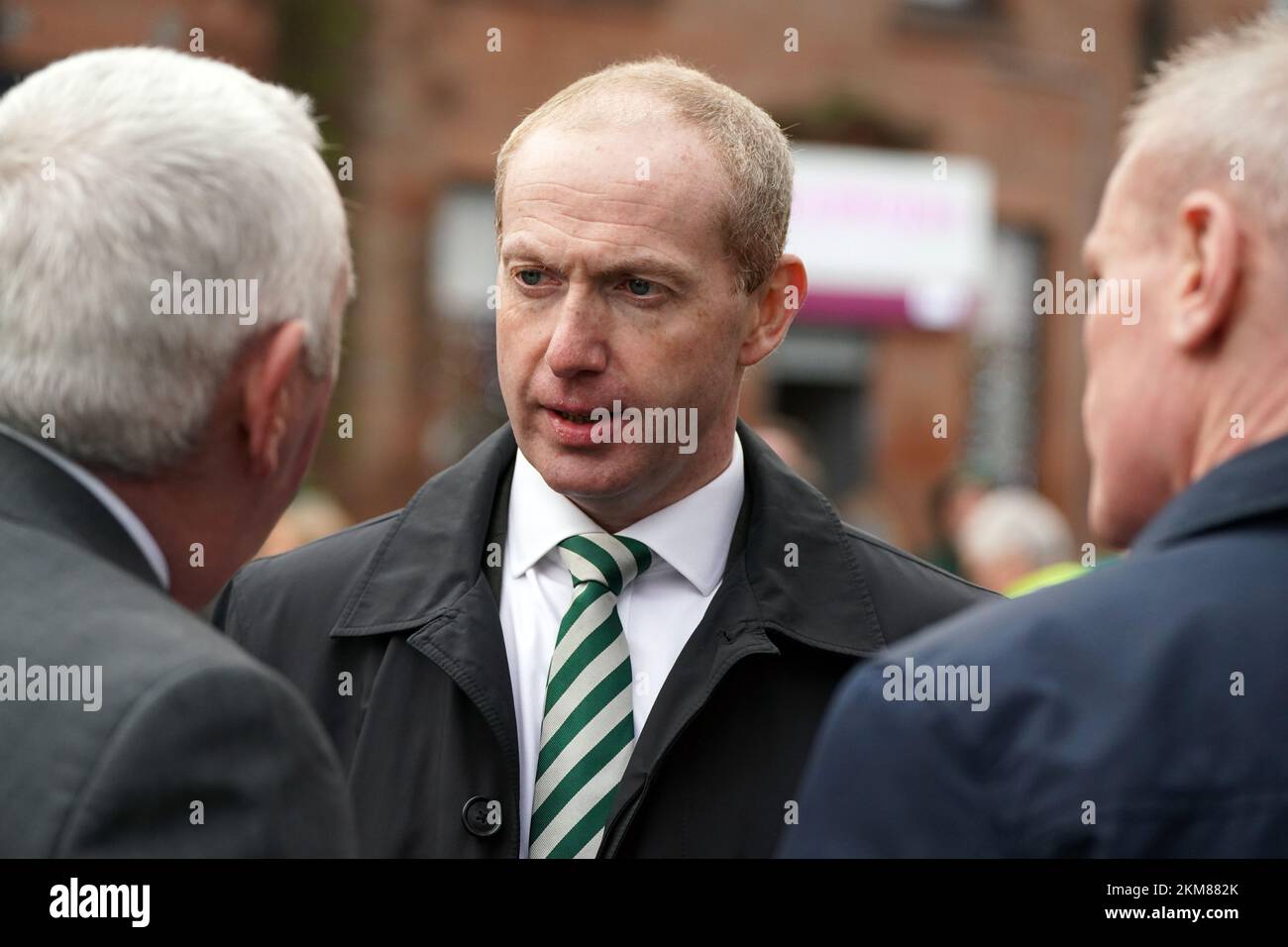 Celtic chief executive Michael Nicholson, as a bronze statue of former ...