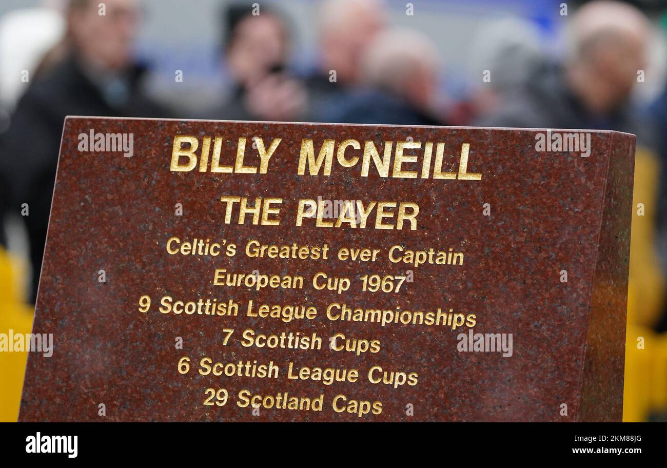 A bronze statue of former Celtic captain and manager Billy McNeill is ...