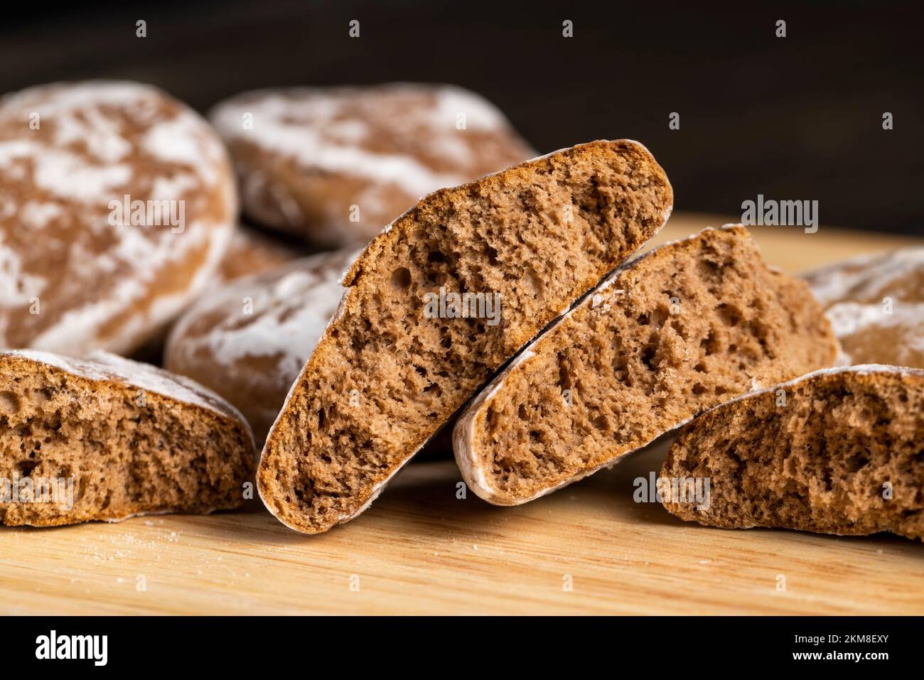 chocolate gingerbread with ginger flavor on the table, a large number ...