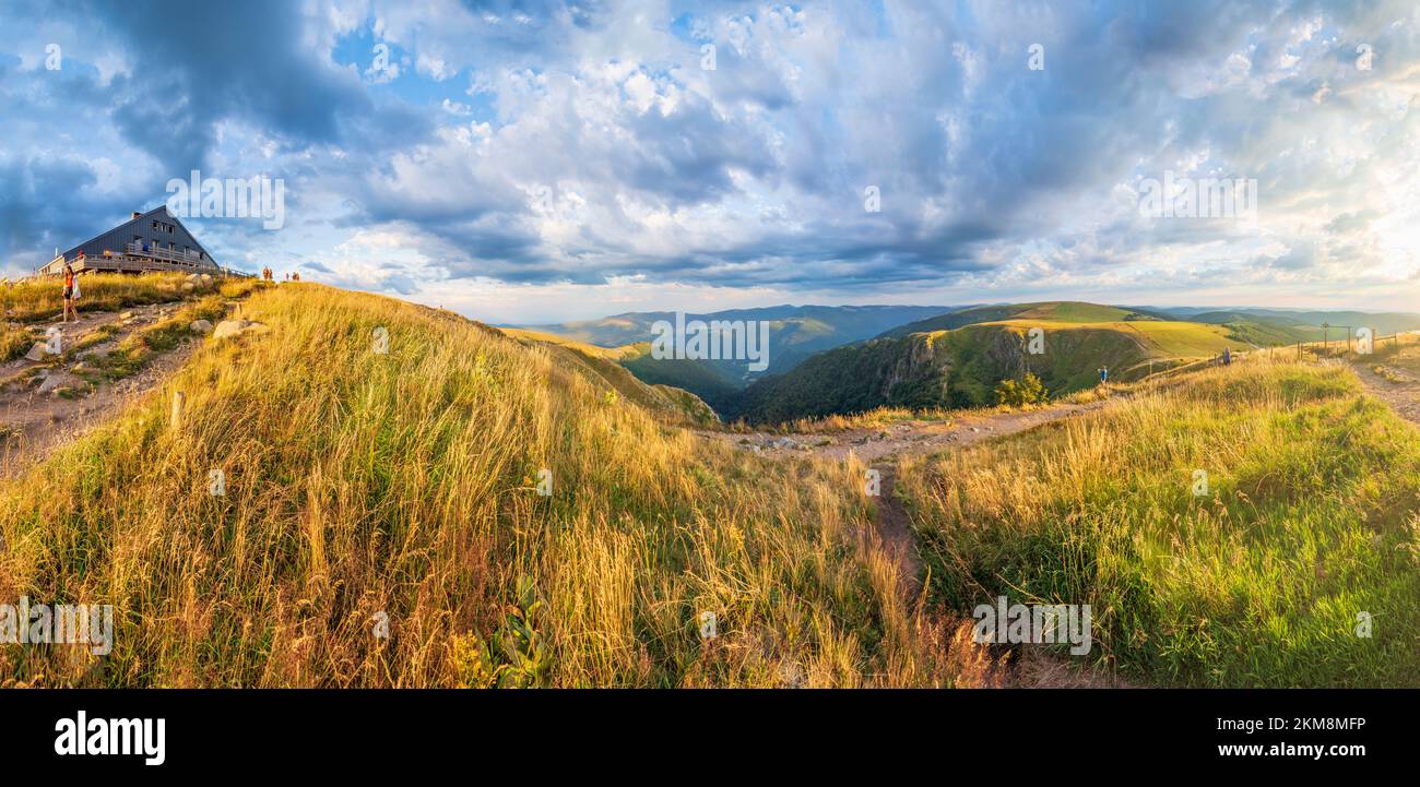Vosges (Vogesen) Mountains: summit Hohneck, view to South to mountain ...