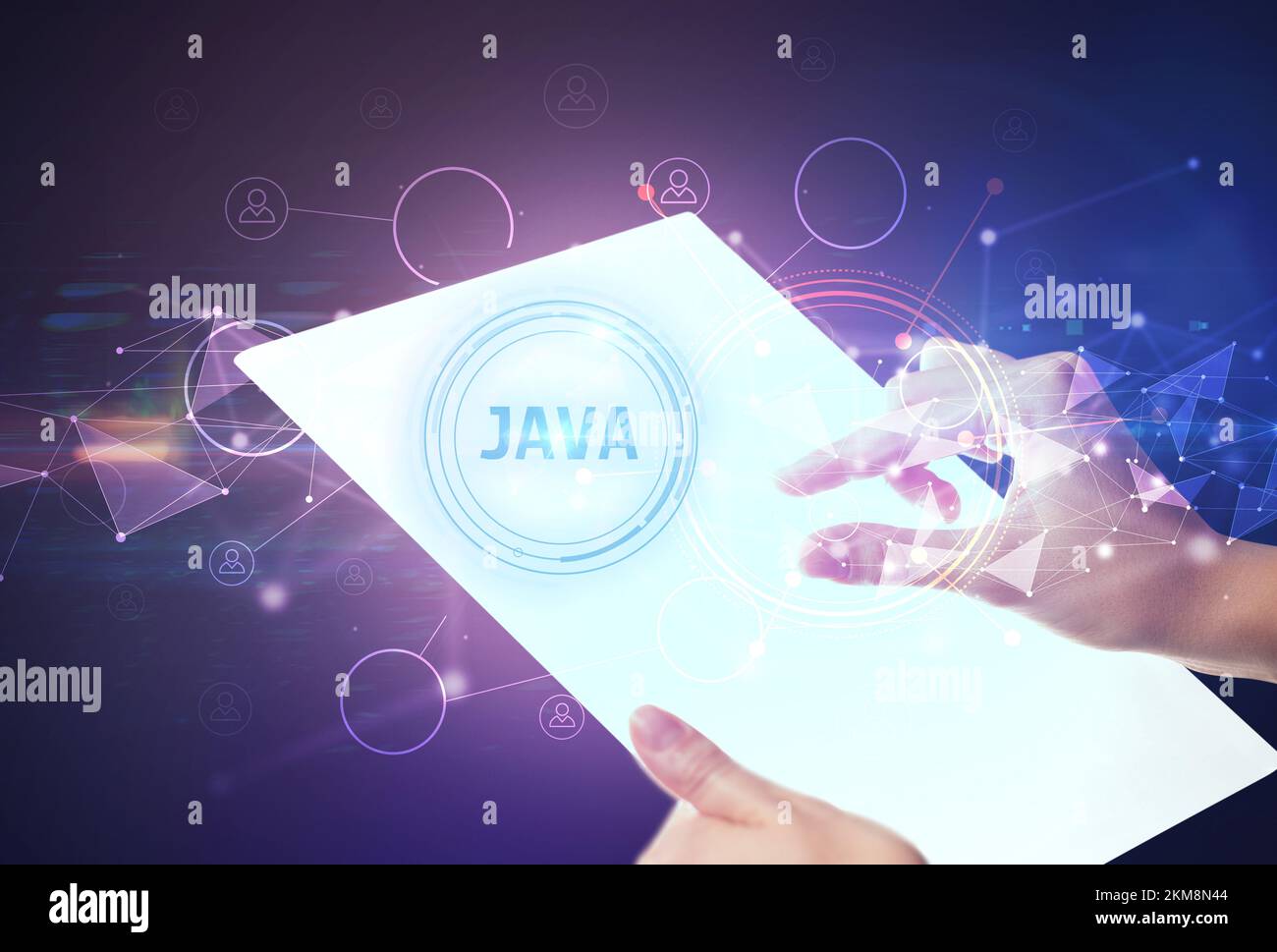 Hand holdig futuristic tablet concept Stock Photo - Alamy