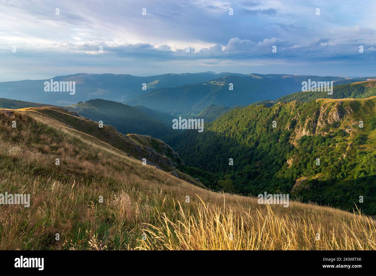 Vosges (Vogesen) Mountains: summit Hohneck, view to South to mountain ...