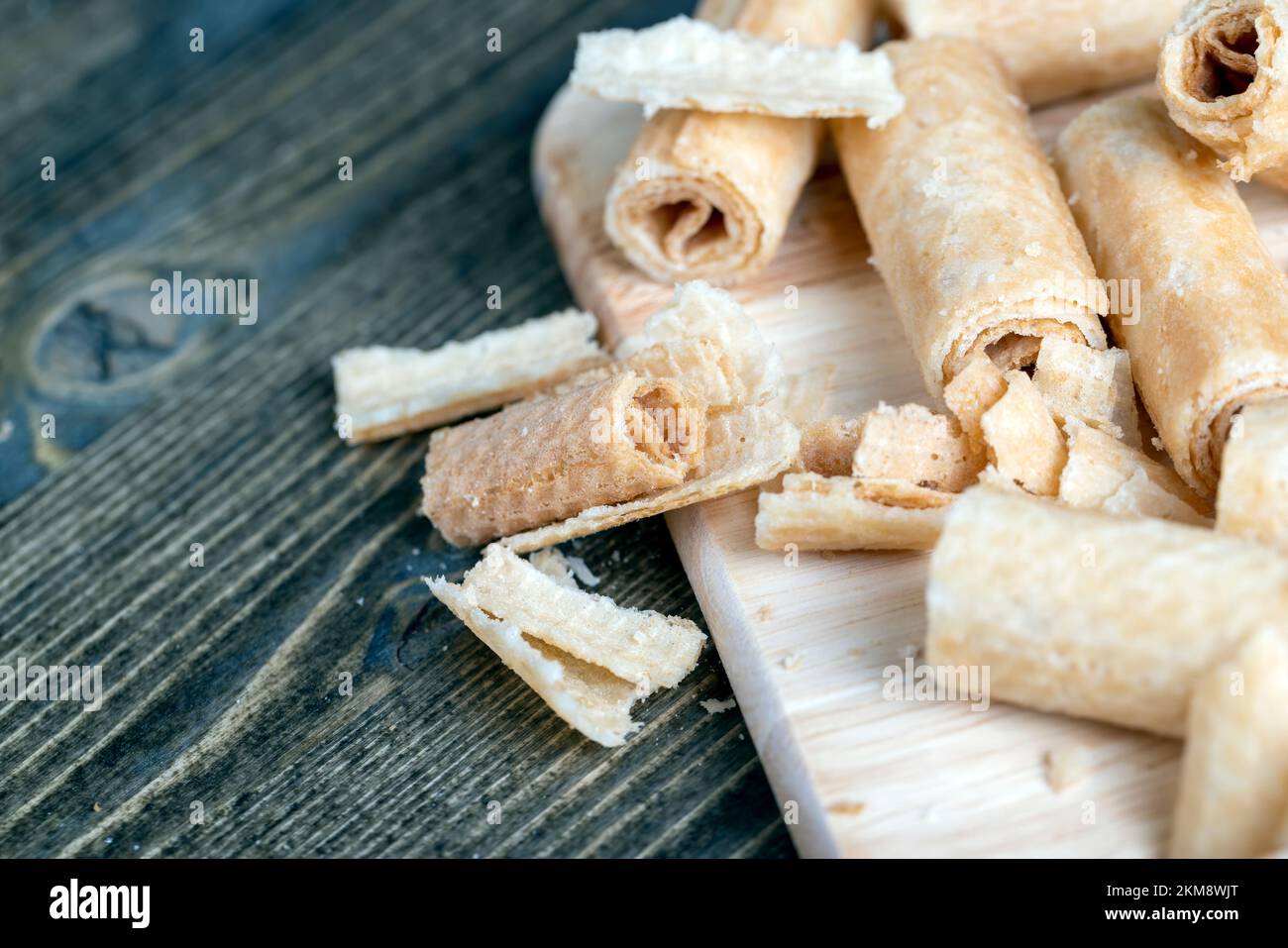 wheat waffles twisted during dessert preparation, dessert of wheat ...