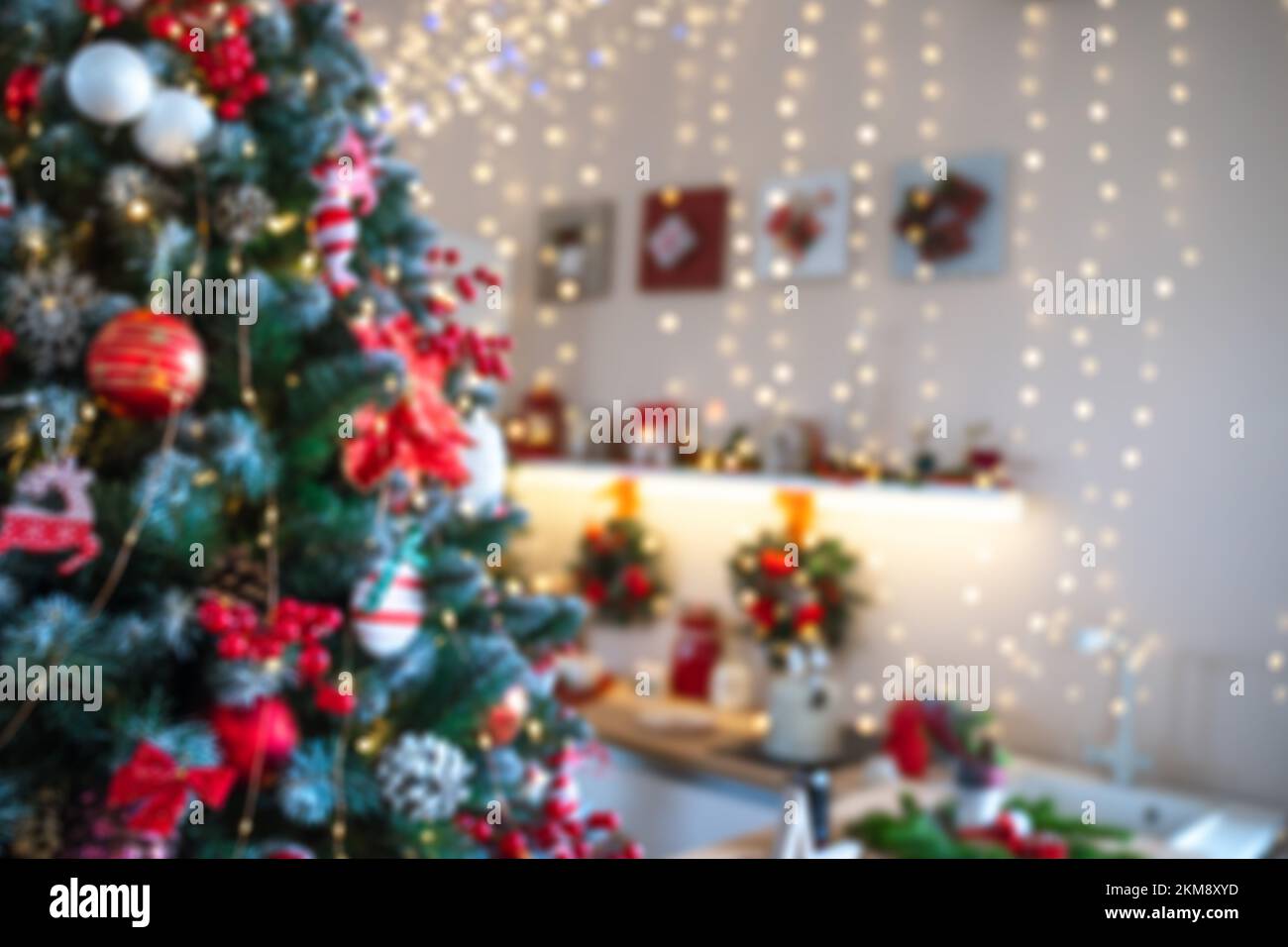 Christmas Tree with Decoration On A Winter Background With Bright ...