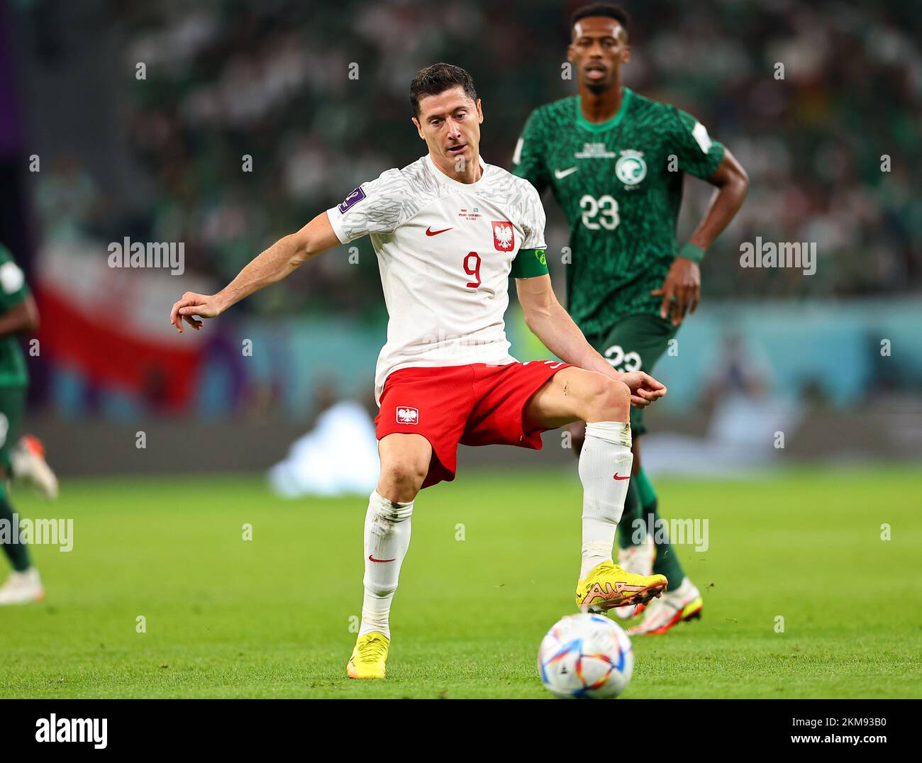 Al Rayyan, Qatar. 26th Nov, 2022. Robert Lewandowski of Poland competes ...
