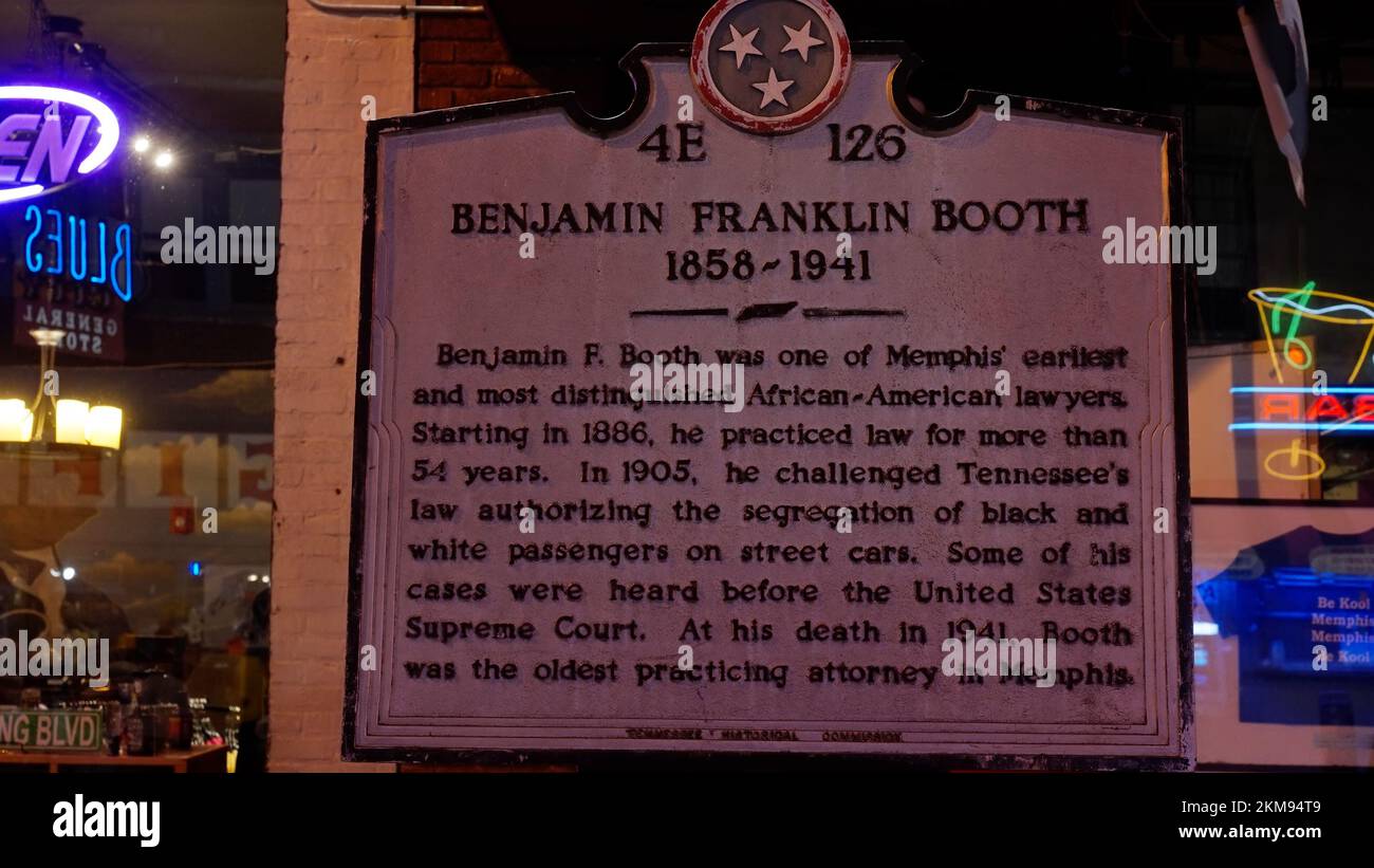 Benjamin Franklin Booth info board at Beale Street in Memphis - the ...