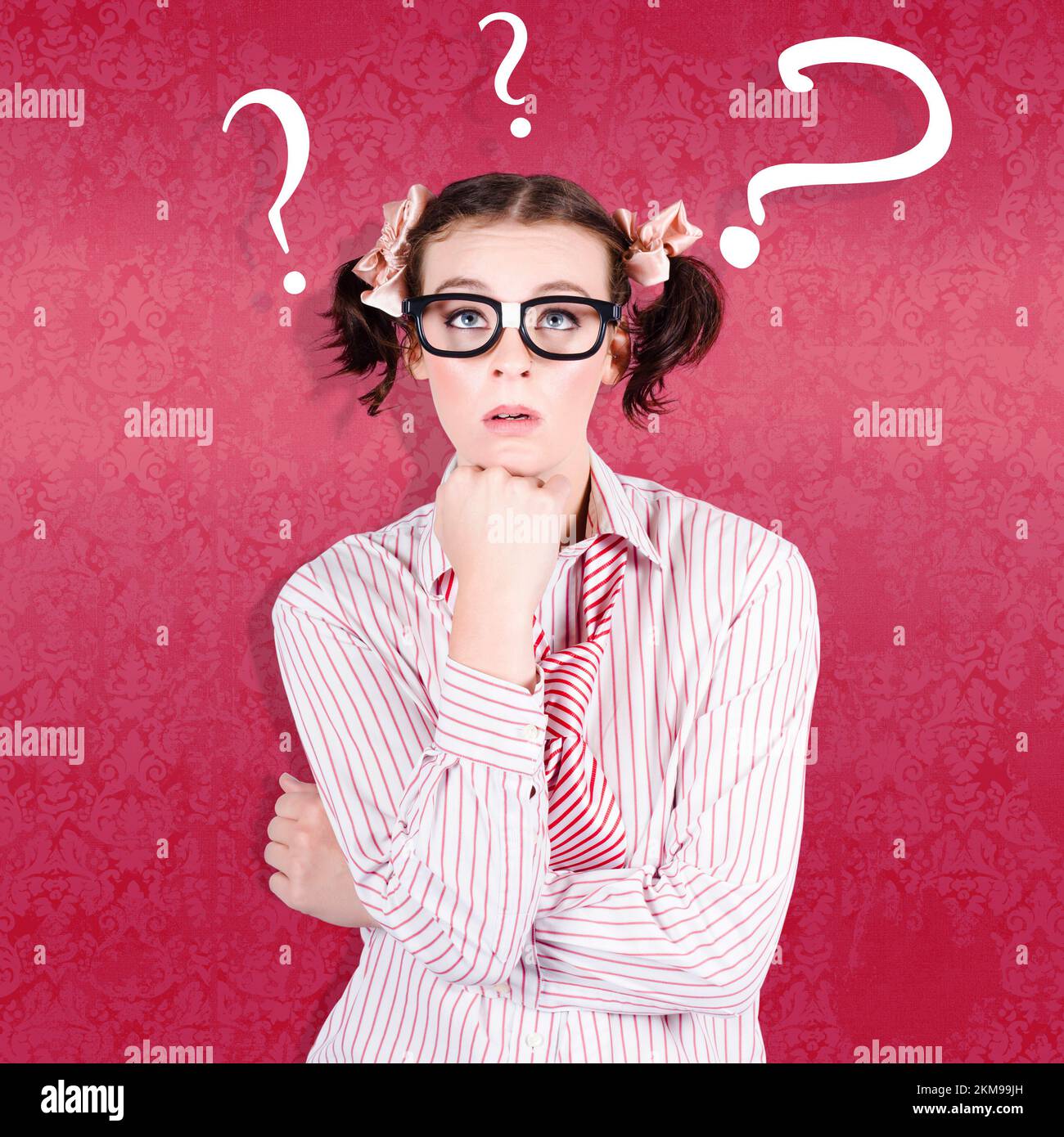 Uncertain Geeky Woman Seeking The Solution To A Problem With Question ...