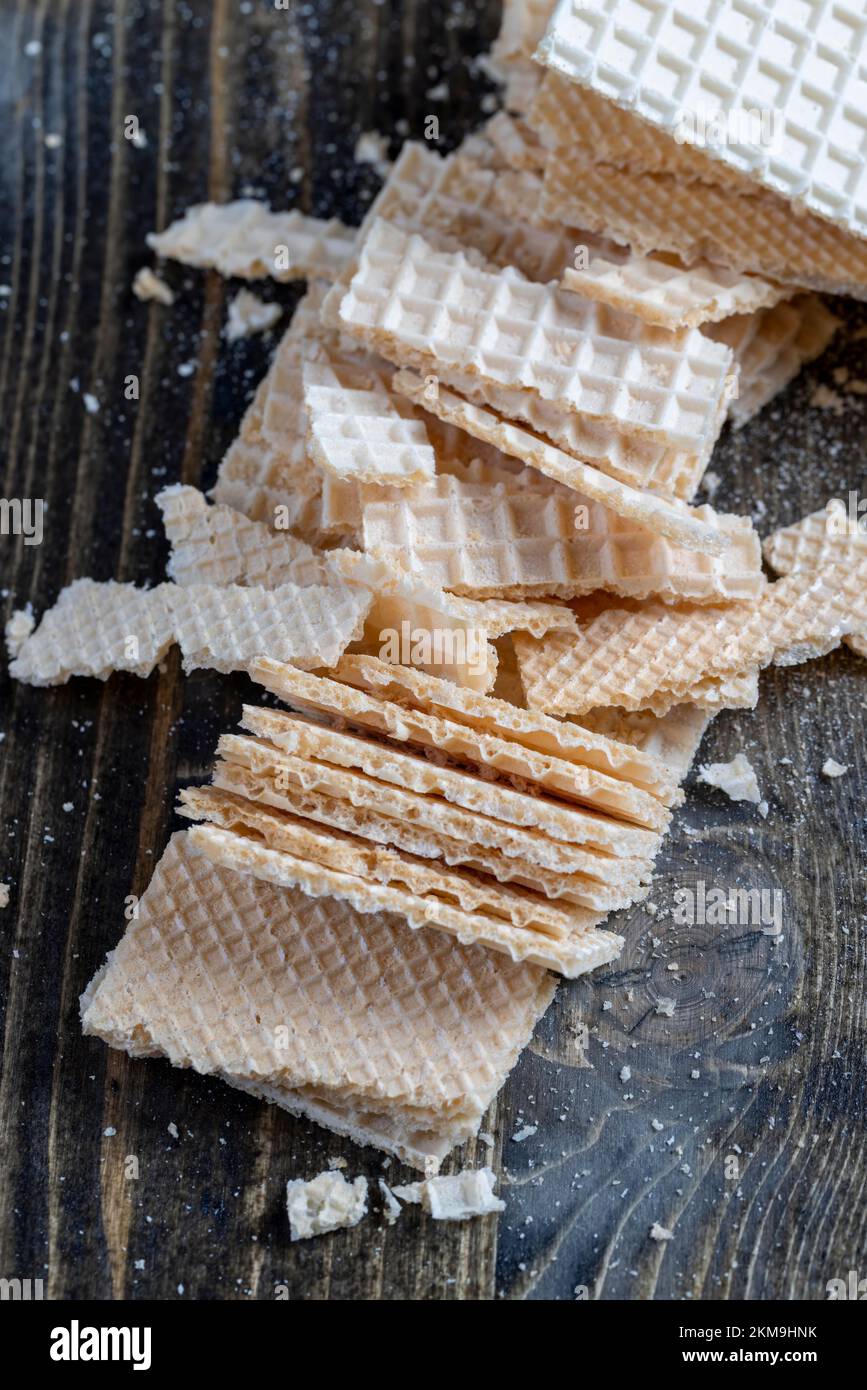thin crispy waffles made of wheat flour, eggs and sugar, thin wheat ...