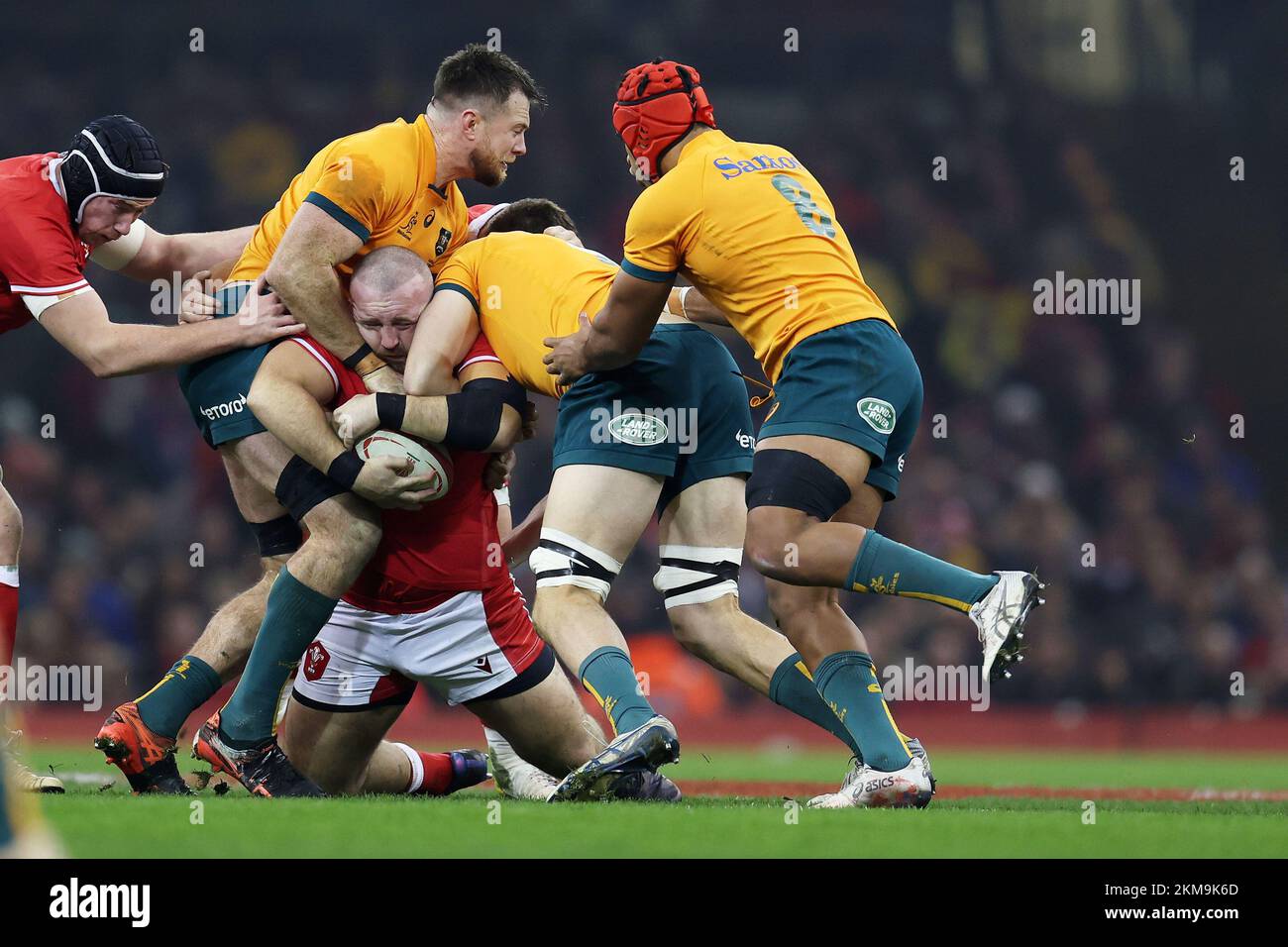 Cardiff, UK. 26th Nov, 2022. Dillon Lewis of Wales is stopped in his ...