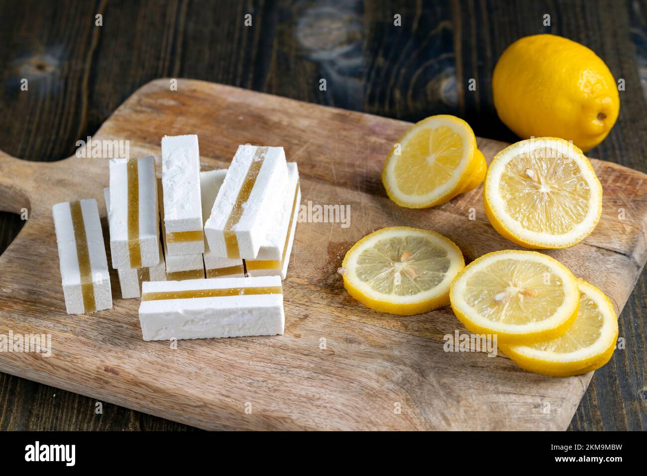 white sweet Turkish delight with lemon flavor and a layer of lemon ...