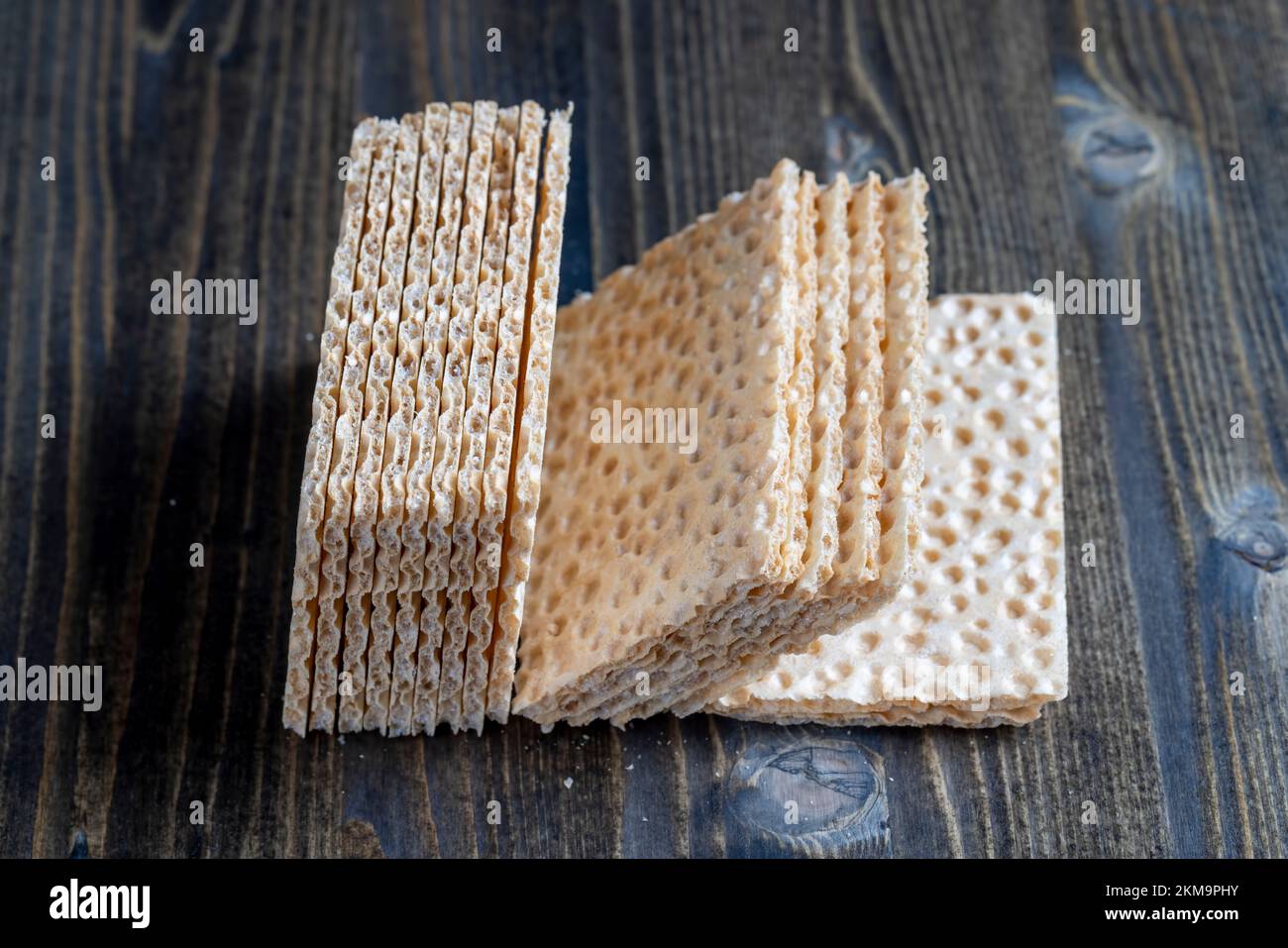 thin crispy waffles made of wheat flour, eggs and sugar, thin wheat ...
