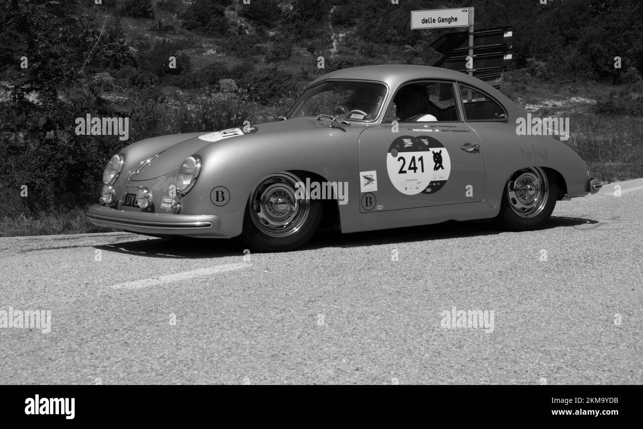 URBINO, ITALY - JUN 16 - 2022 : PORSCHE 356 1500 1953 on an old racing ...