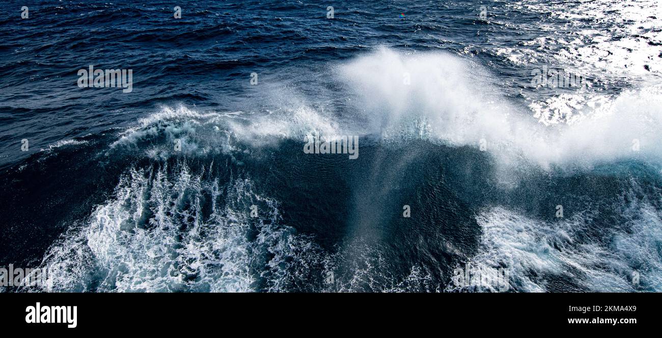 Boat wake waves in the Drake Passage, causing spray to come off the ...
