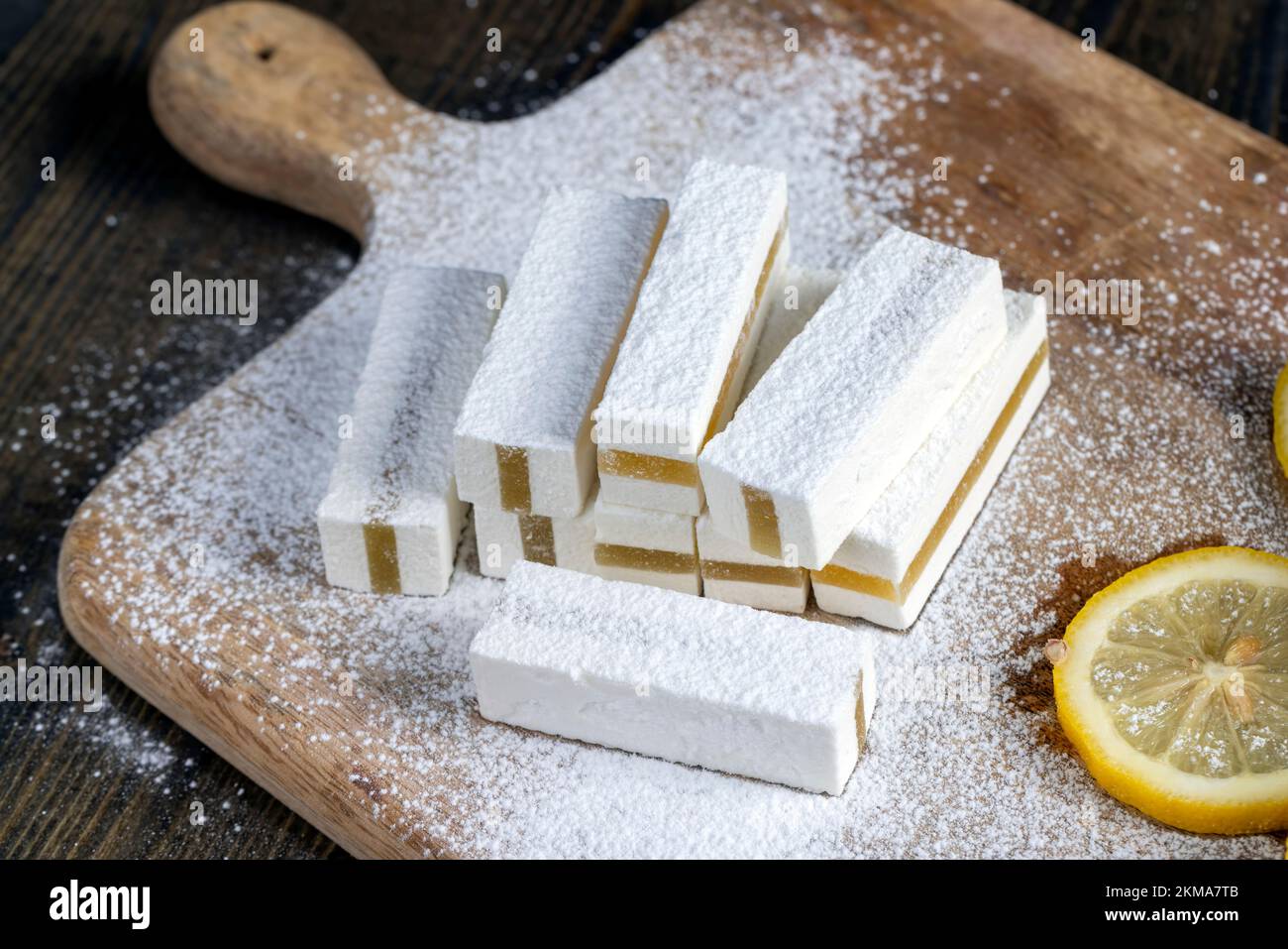 white sweet Turkish delight with lemon flavor and a layer of lemon ...
