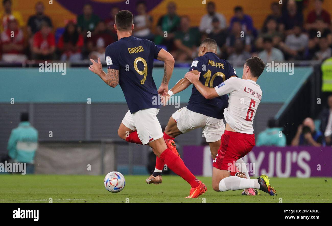 France's Kylian Mbappe and Danish Andreas Christensen fight for the ...