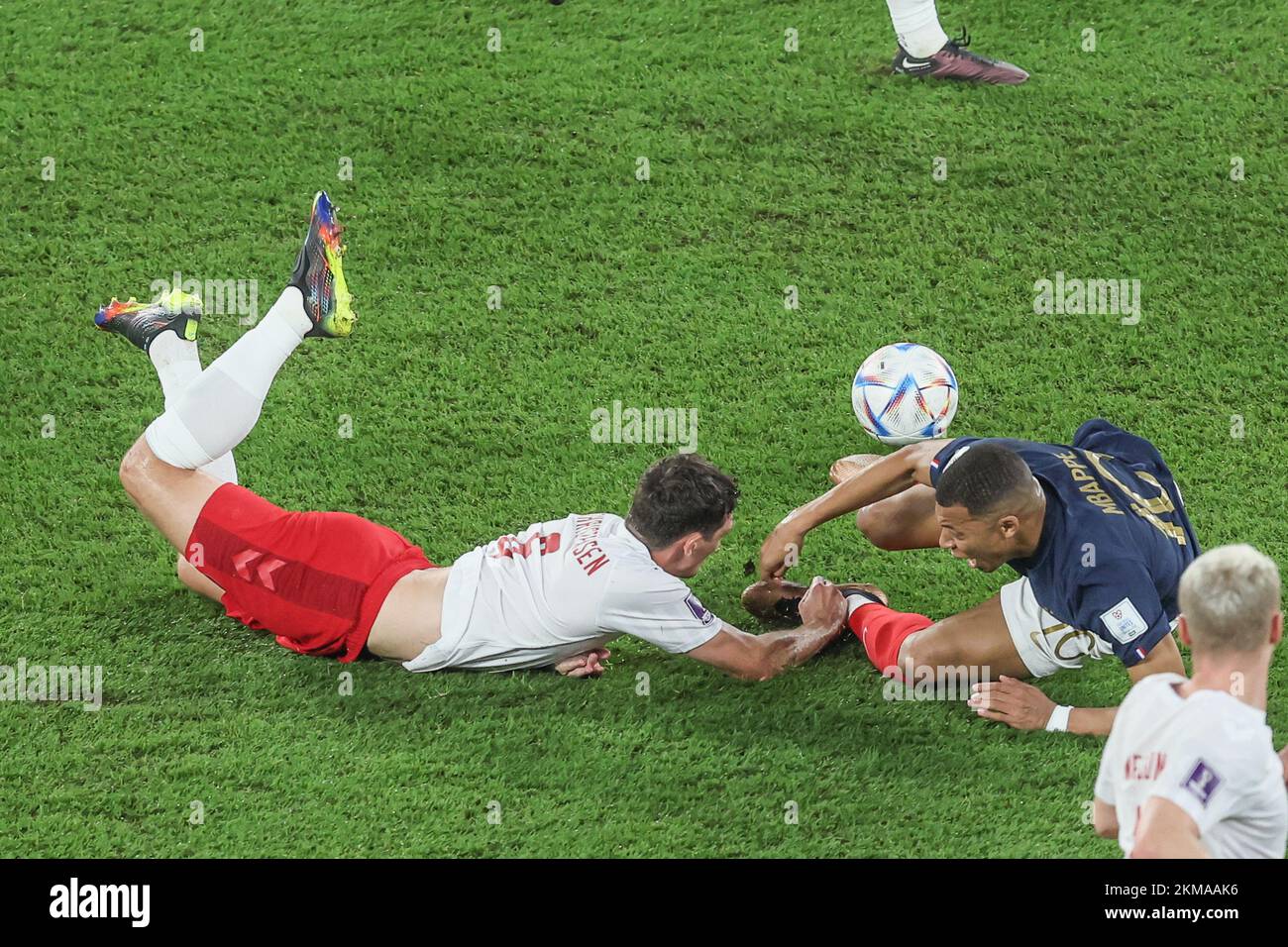 Danish Andreas Christensen and France's Kylian Mbappe fight for the ...